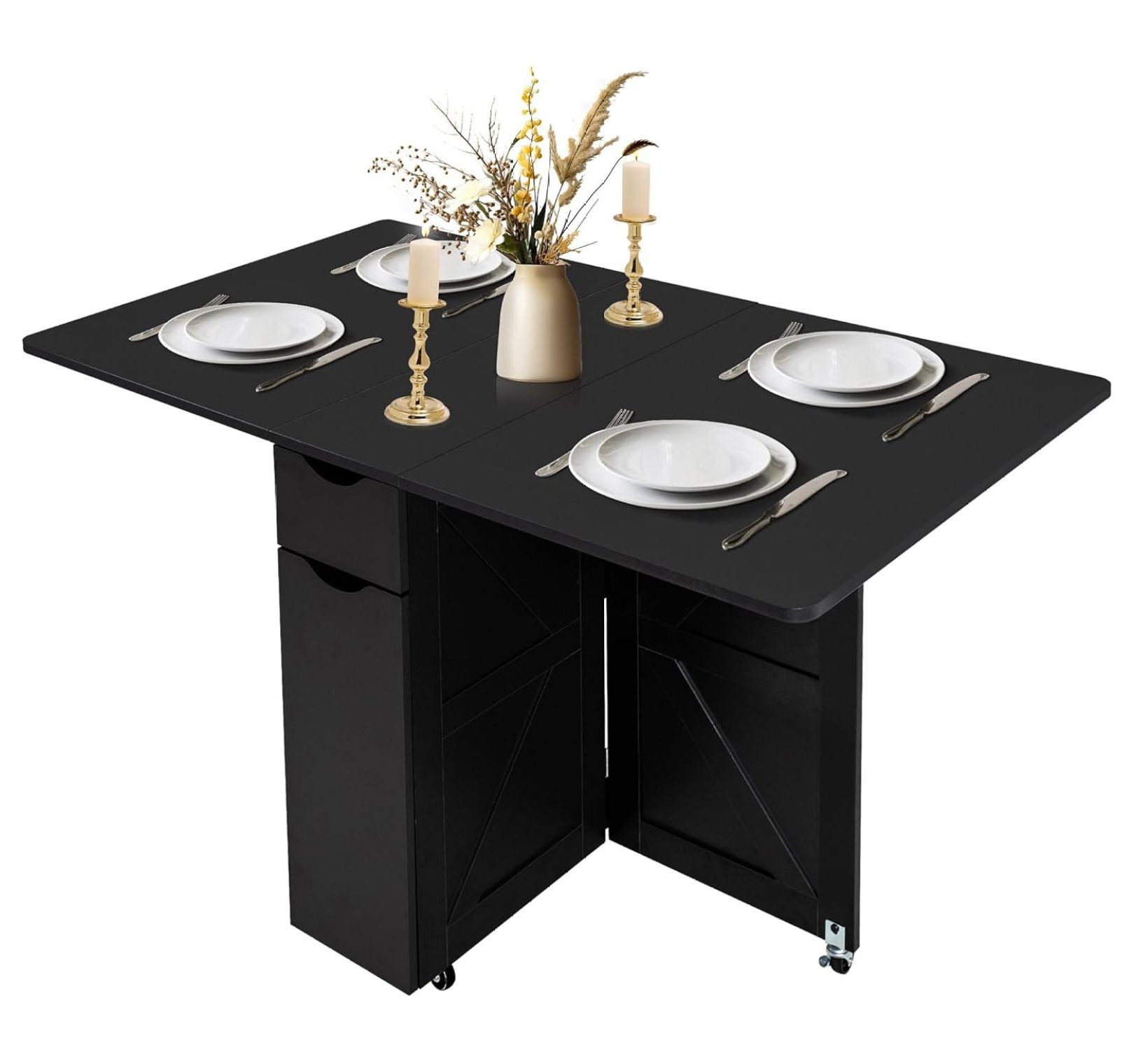53“ Folding Dining Table Space Saving Foldable Dining Table with Drawer ...