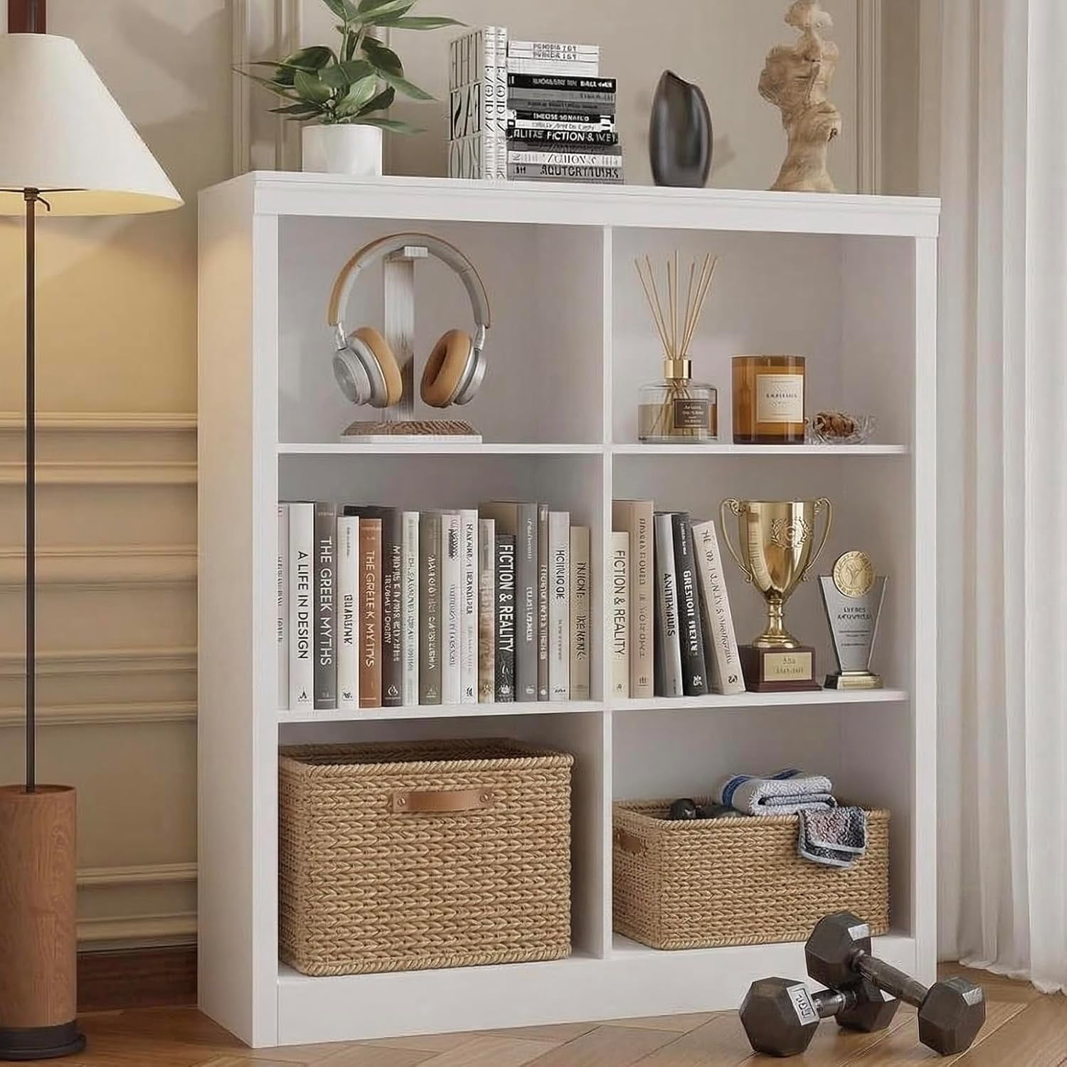 53 Inch 6 Cube Storage Bookshelf, Freestanding Bookcase Organizer with ...