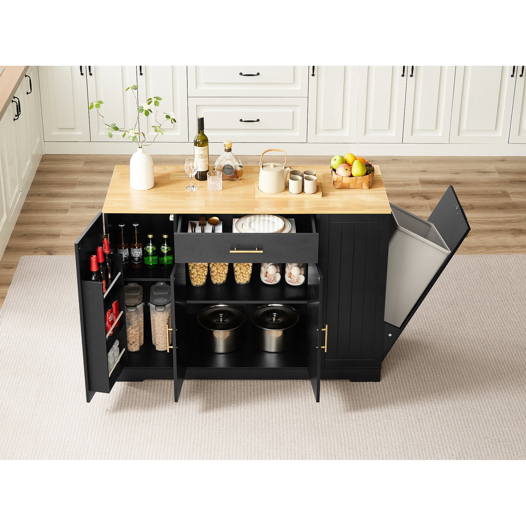 53 Inch Kitchen Island with Drawers | Adjustable Shelves for Small ...