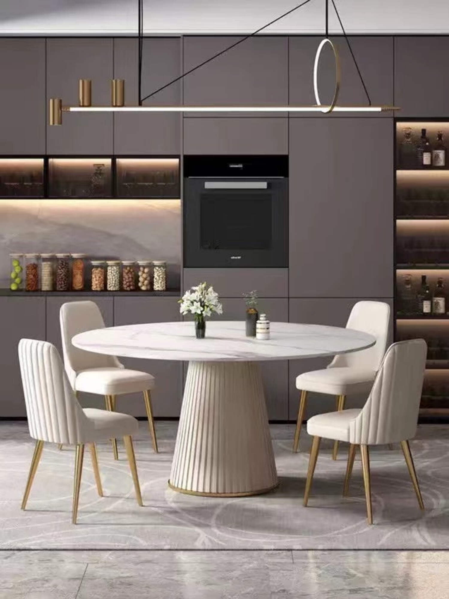 53 Inch Modern Sintered Stone Round Dining Table With Stainless Steel ...