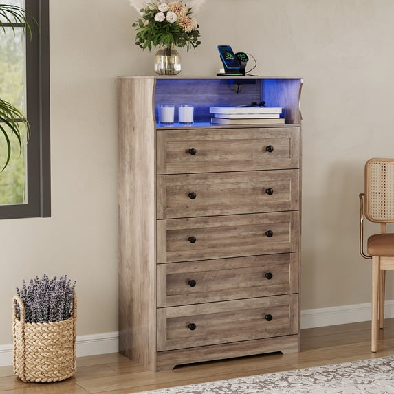 53 Inch Tall 5 Drawer Dresser for Bedroom,Wood Chest of Drawers with ...
