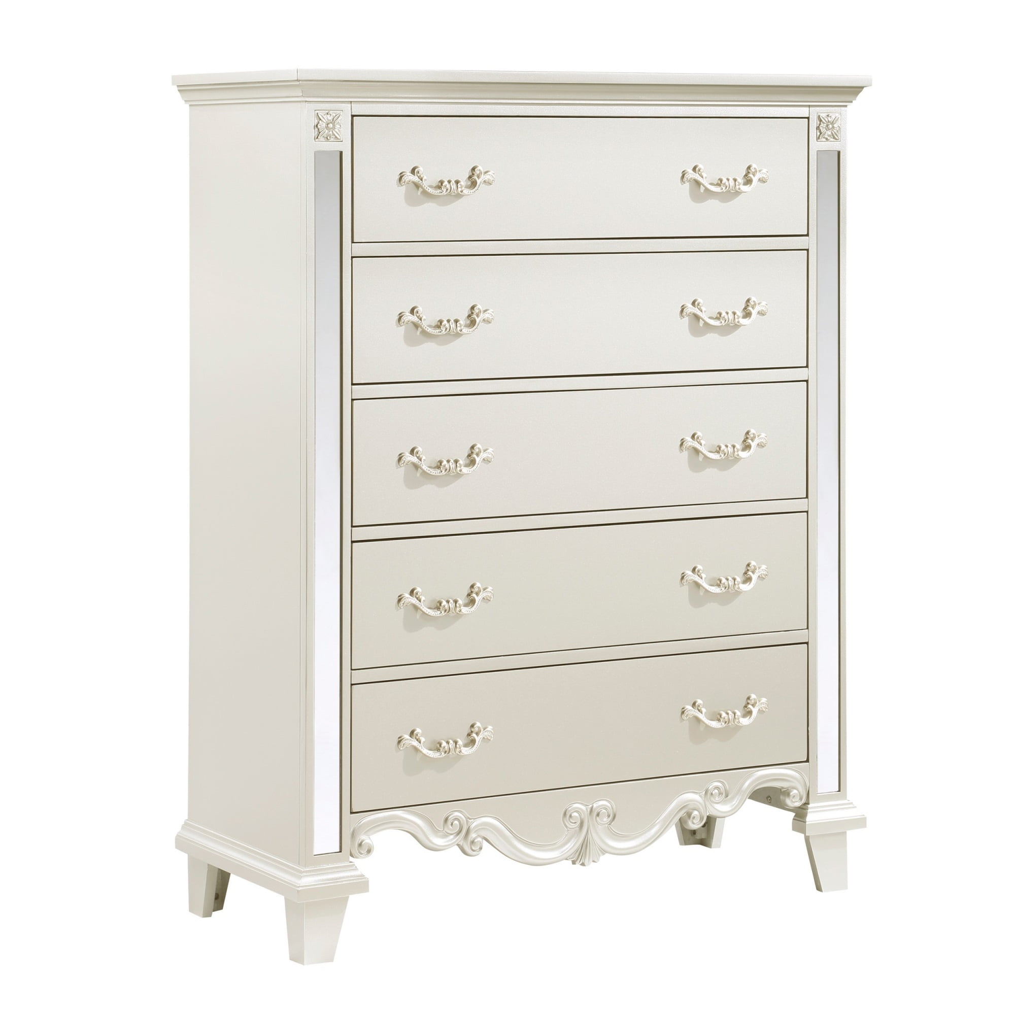 53 Inch Tall Dresser Chest, 5 Drawers, Drop Handles, Mirror Trim ...