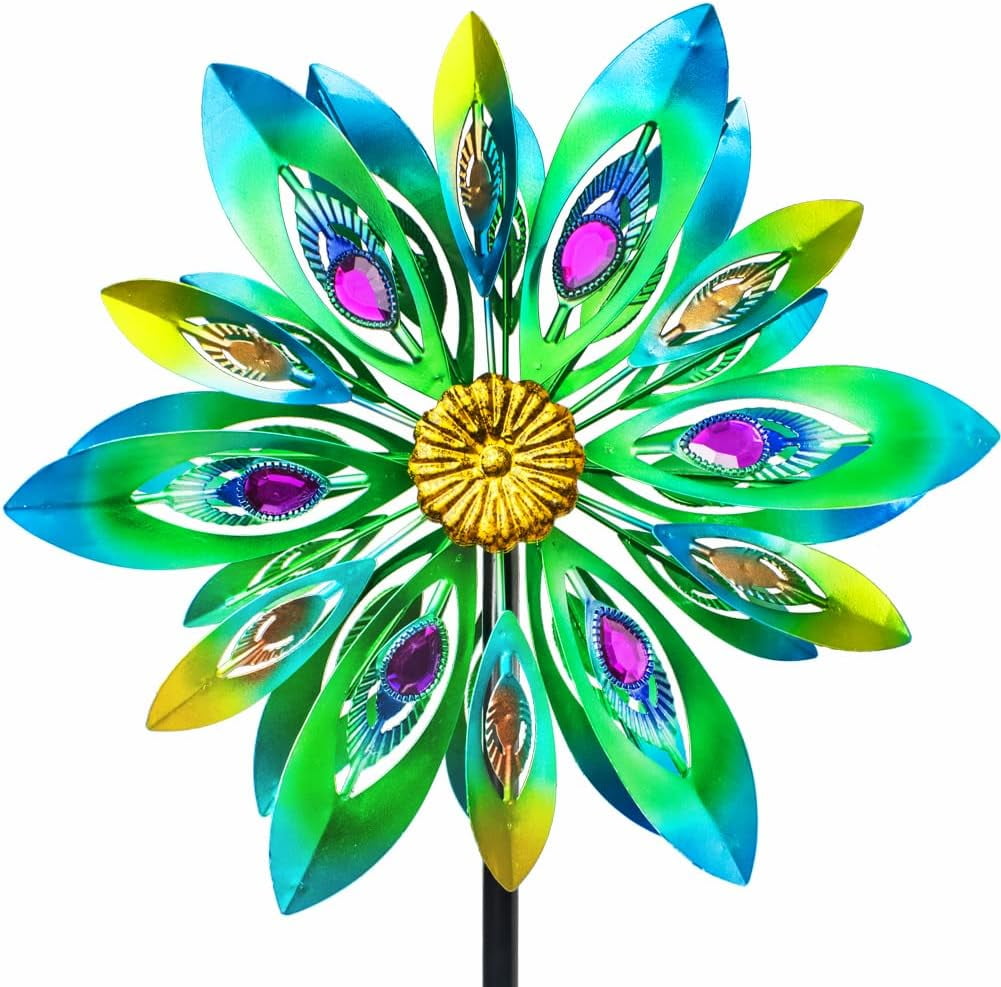 53 Inch Wind Spinner - Outdoor Metal Peacock Wind Sculptures for Garden ...