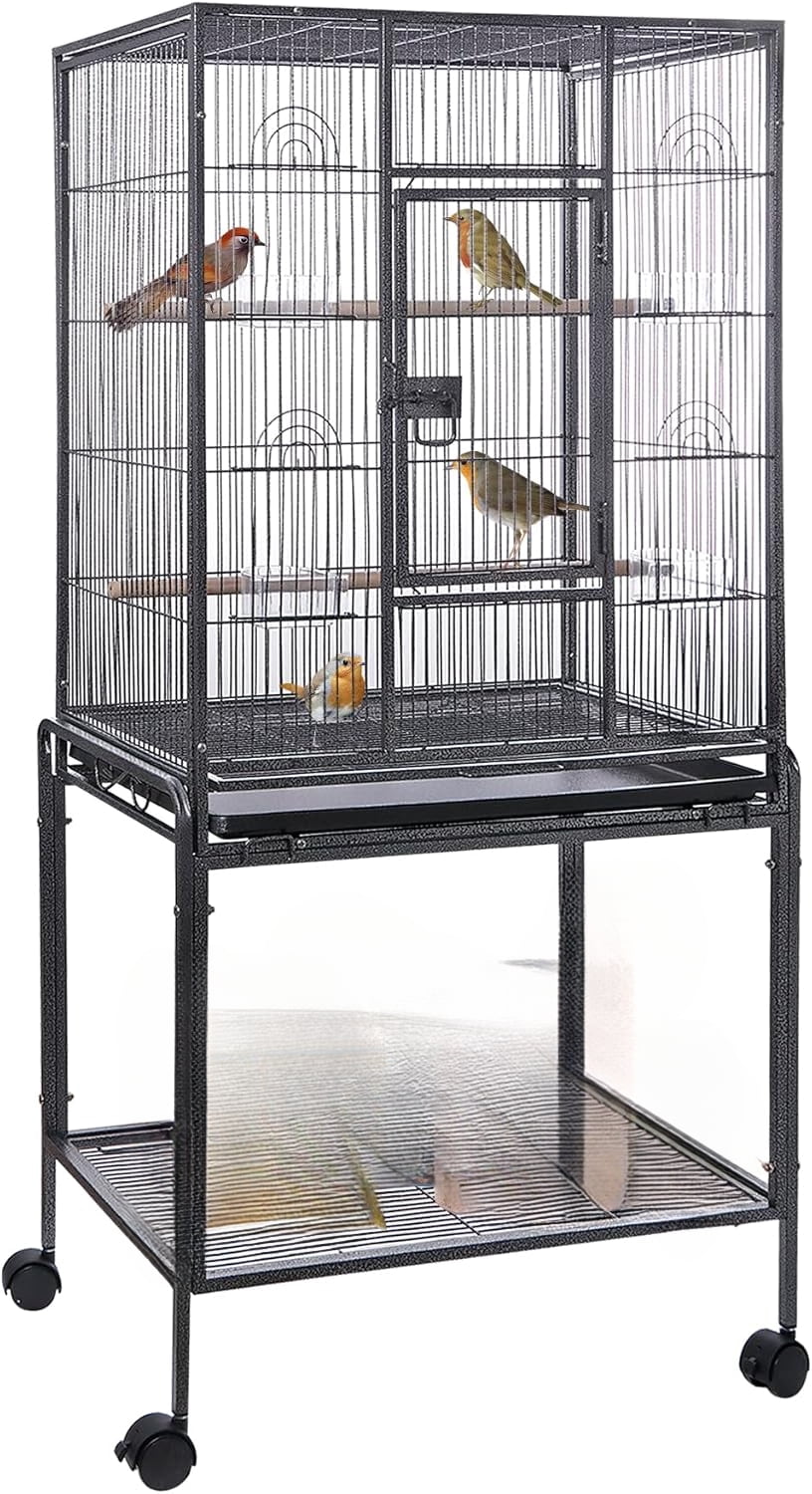 53 Inch Wrought Iron Large Bird Flight Cage with Rolling Stand for ...