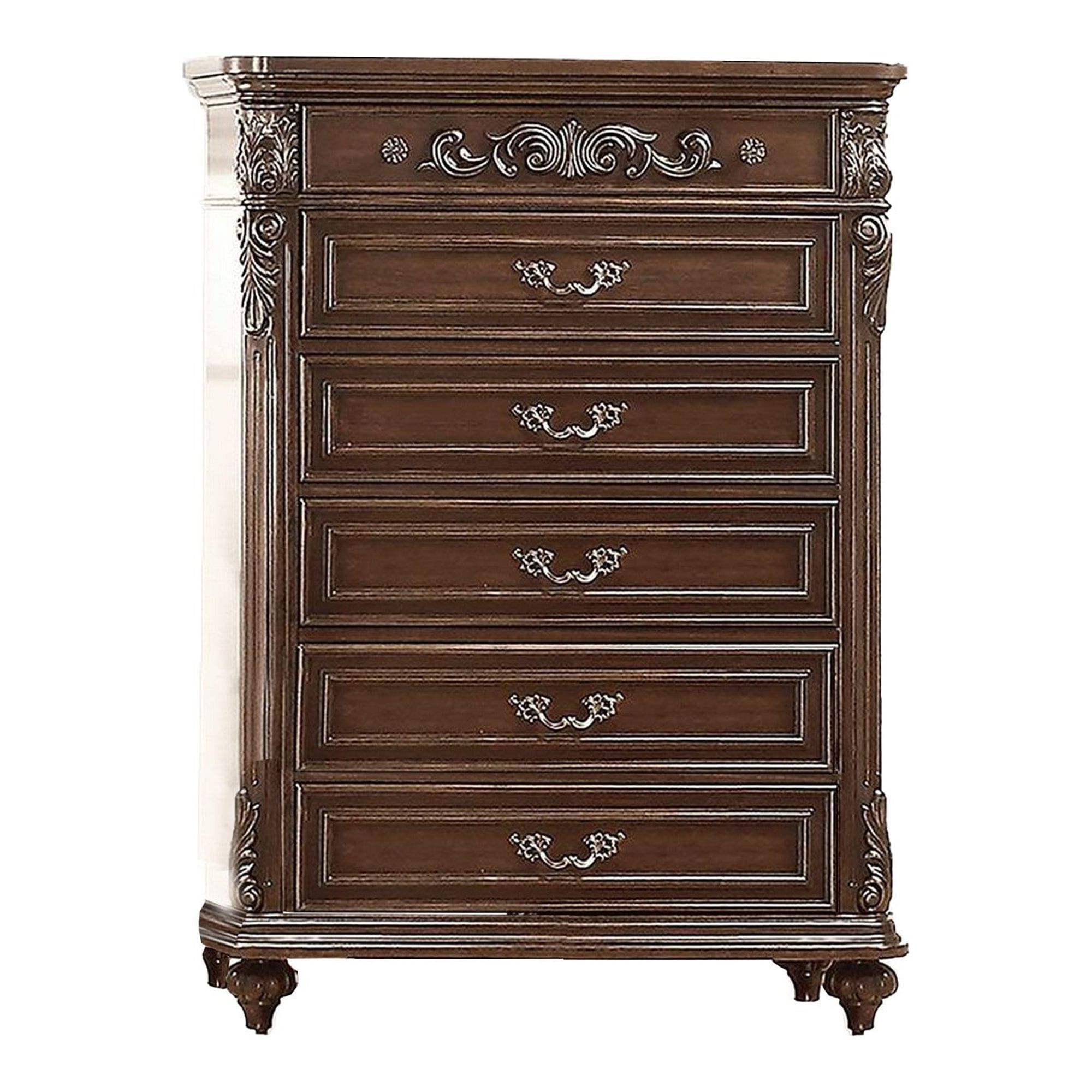 53 Inches 6 Drawer Engraved Wooden Chest, Brown - Walmart.com