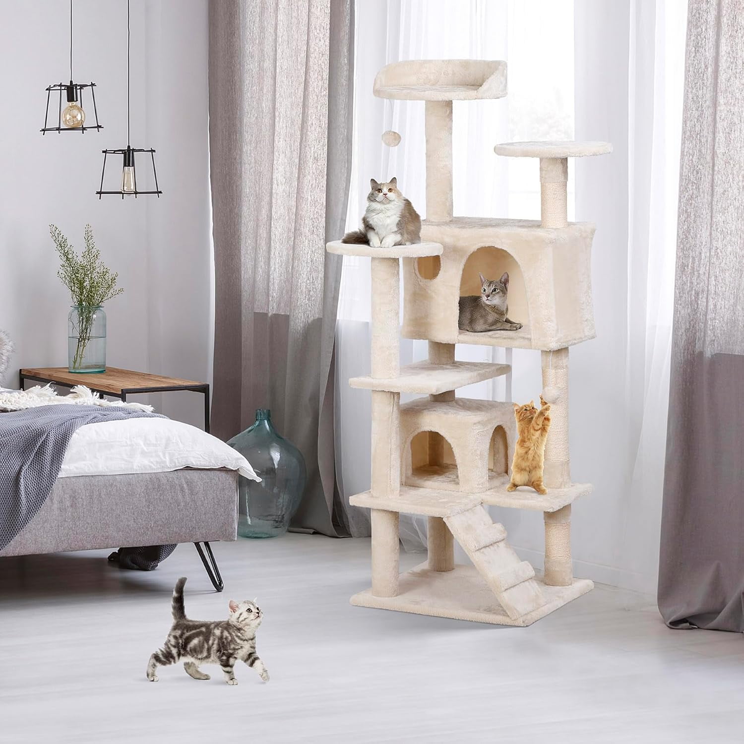 53 Inches Multi-Level Cat Tree Furniture Kitten Activity Play House Bed ...