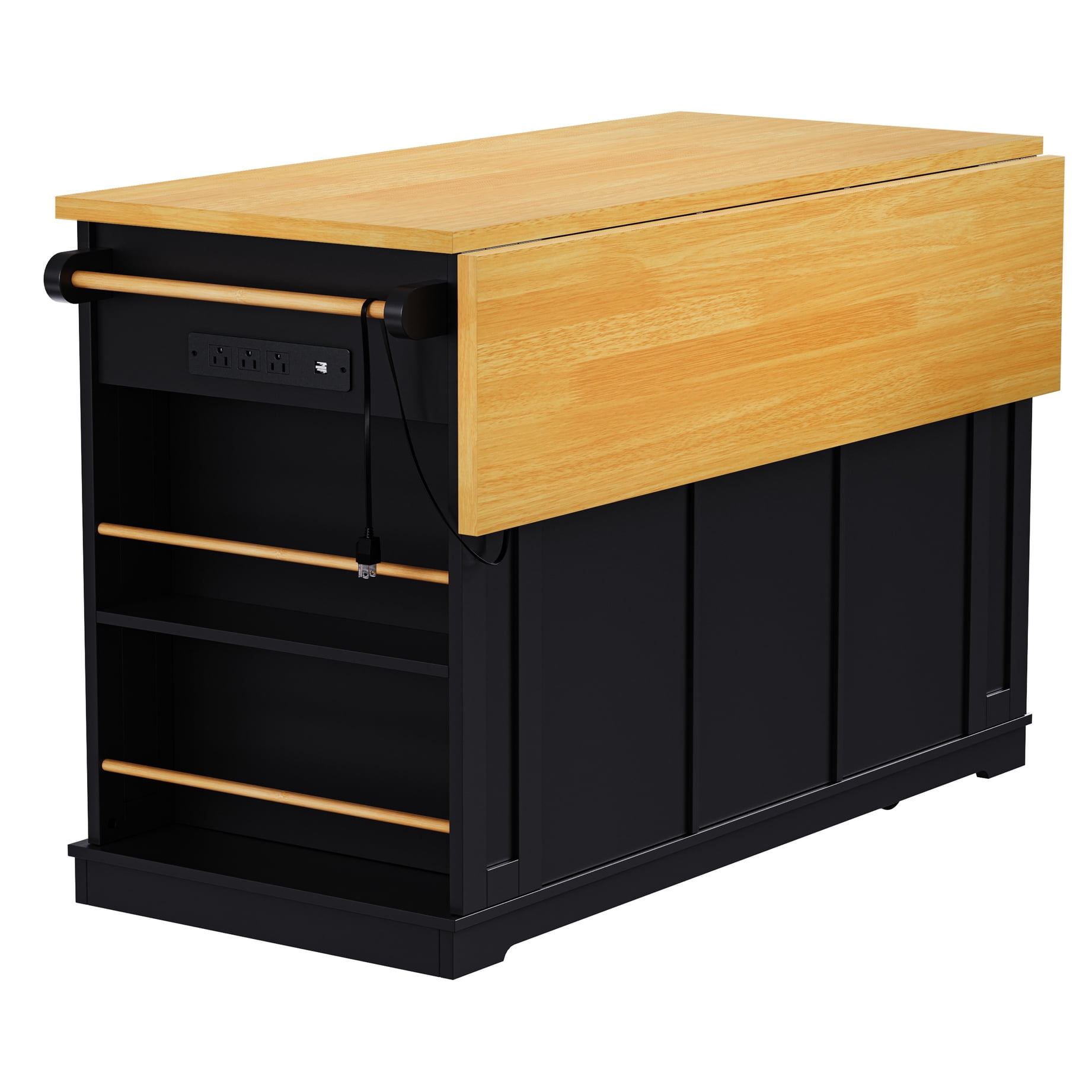 53" Kitchen Island With 2 Stools, Electrical Socket, Internal Storage ...