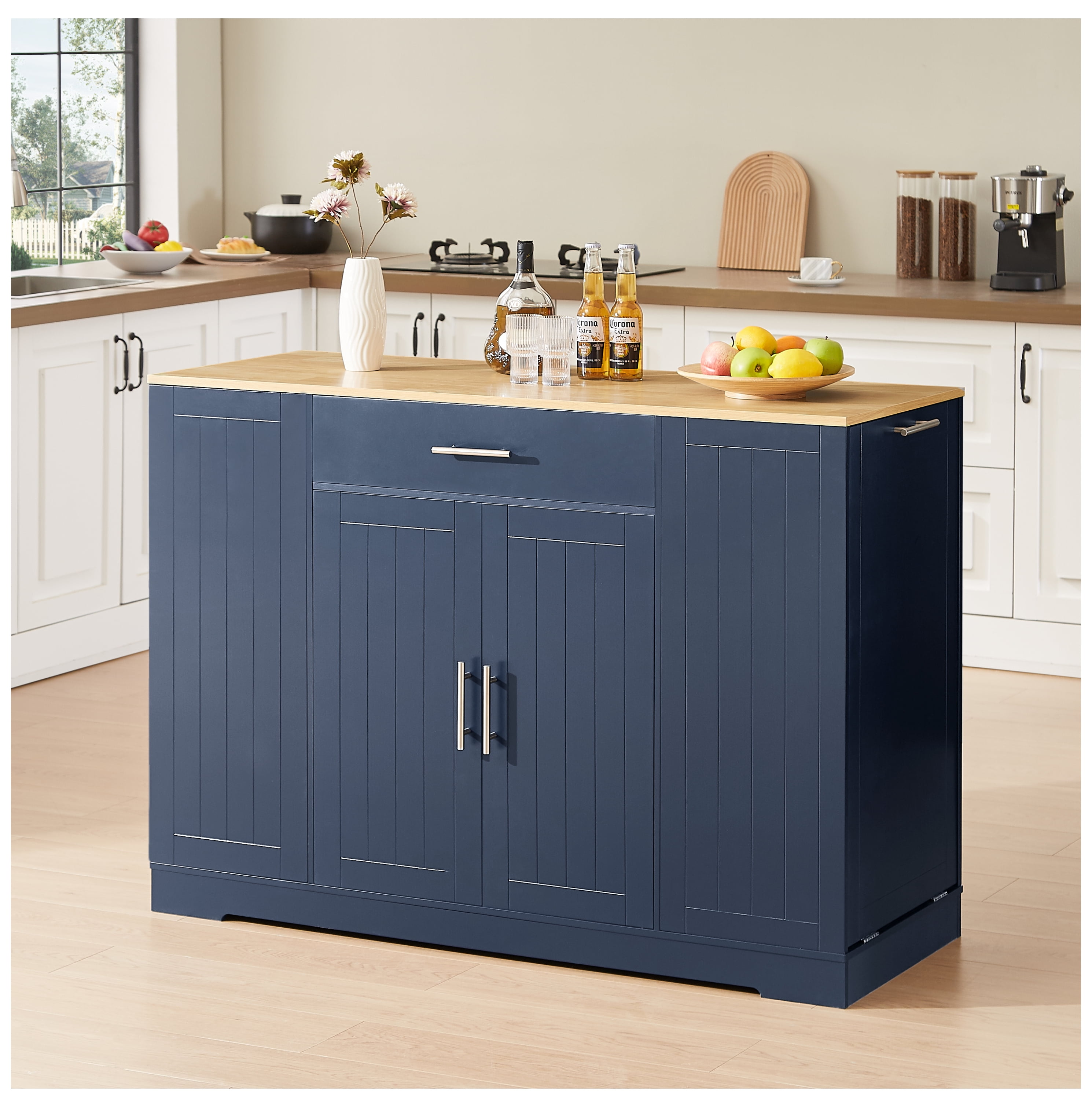53'' Kitchen Storage Islands with Drawers and Trash Can Storage for ...