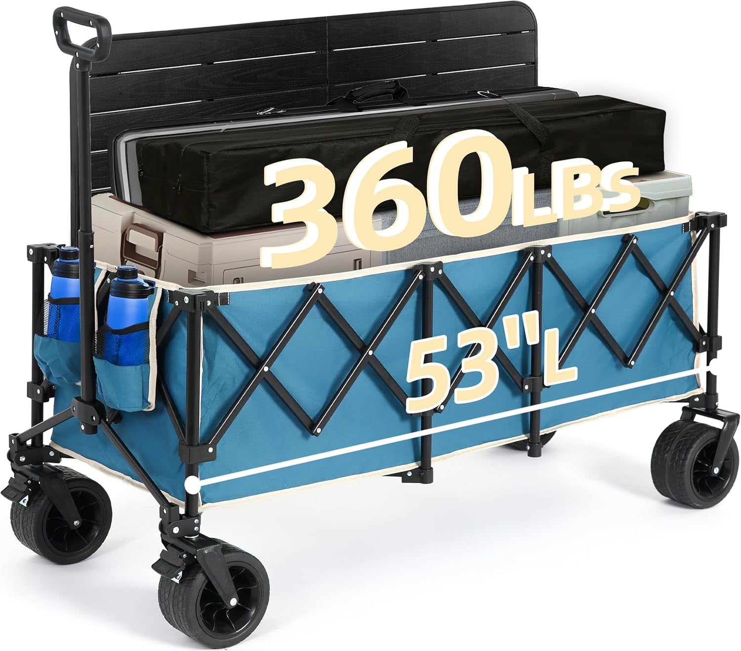 53" L Extra Long 300L Wagon Cart Collapsible, 360LB Weight Capacity ...