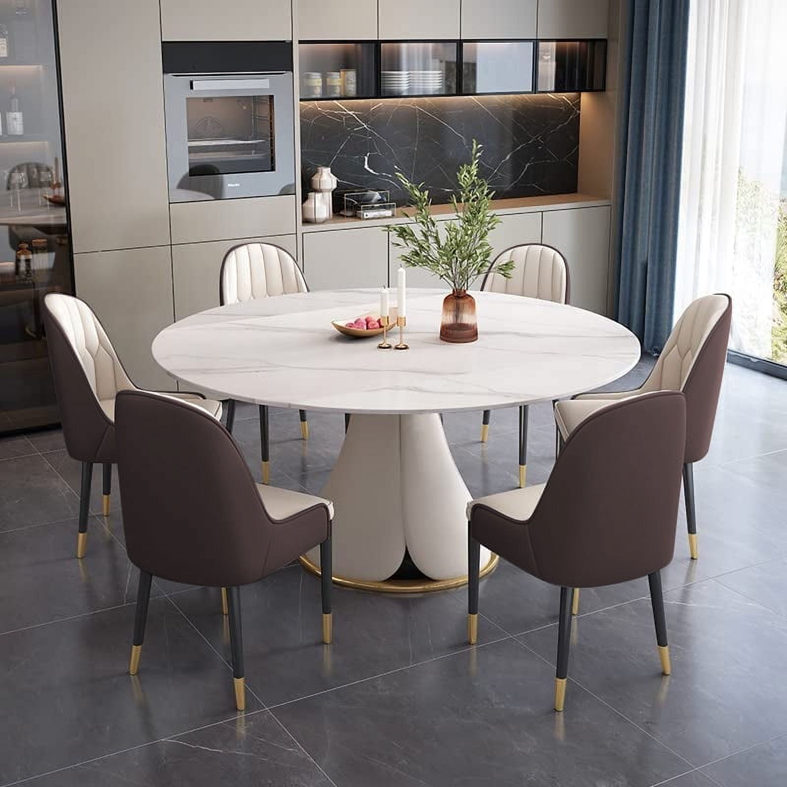 Leavader 53” White Sintered Stone Round Dining Table Set with Stainless ...