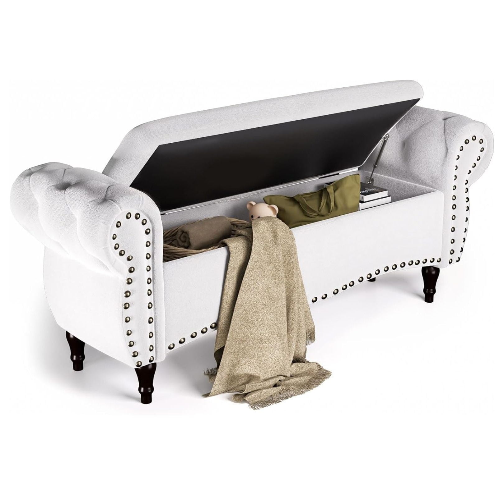 53" Length Upholstered & Ottoman with Safety Hinge, Tufted Bed with ...