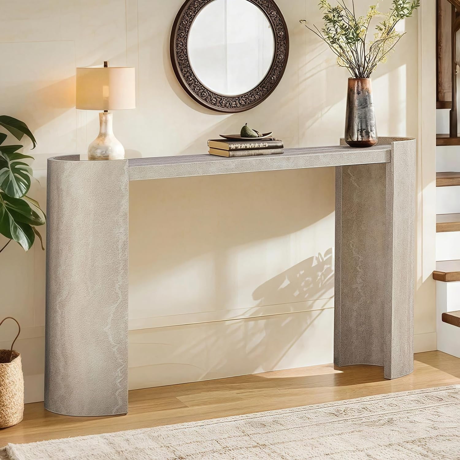 53" Modern Console Table with Faux Mars Marble Pattern, Couch Table ...