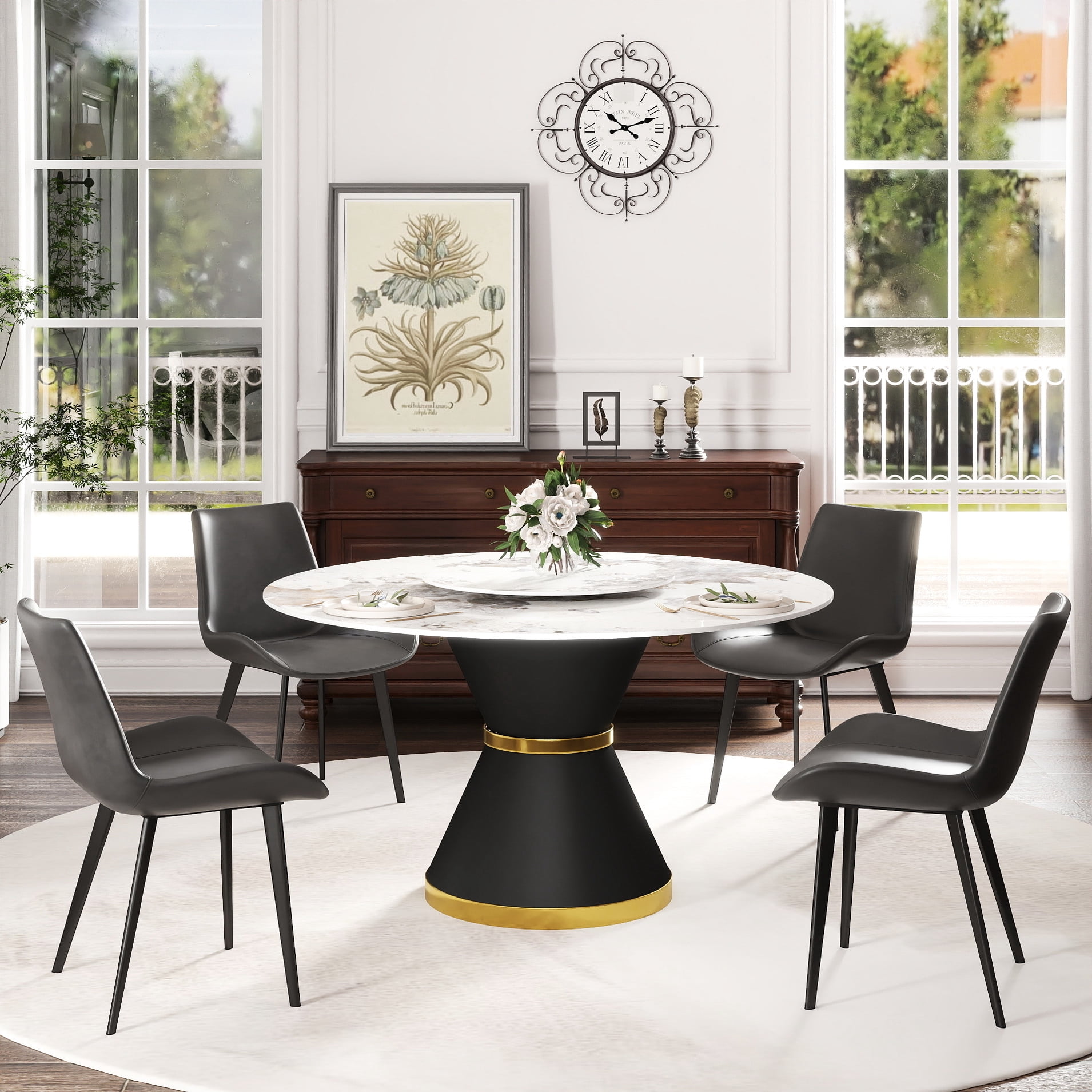 53" Modern Dining Table With Sintered Stone Surface & Black Base - 23. ...