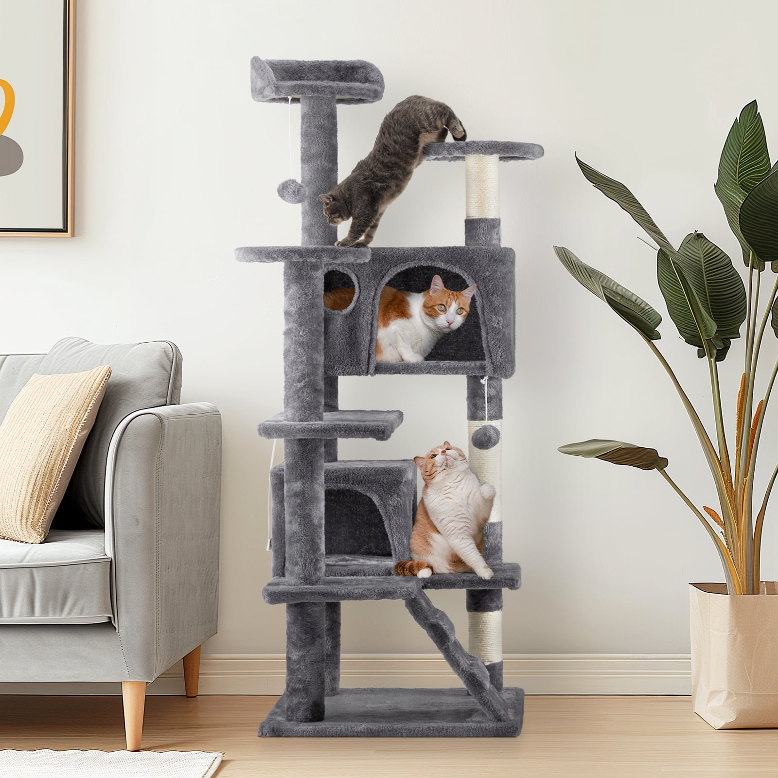 53" Multi-Level Cat Tree Cat Tower, Multi-Level Cat House with ...