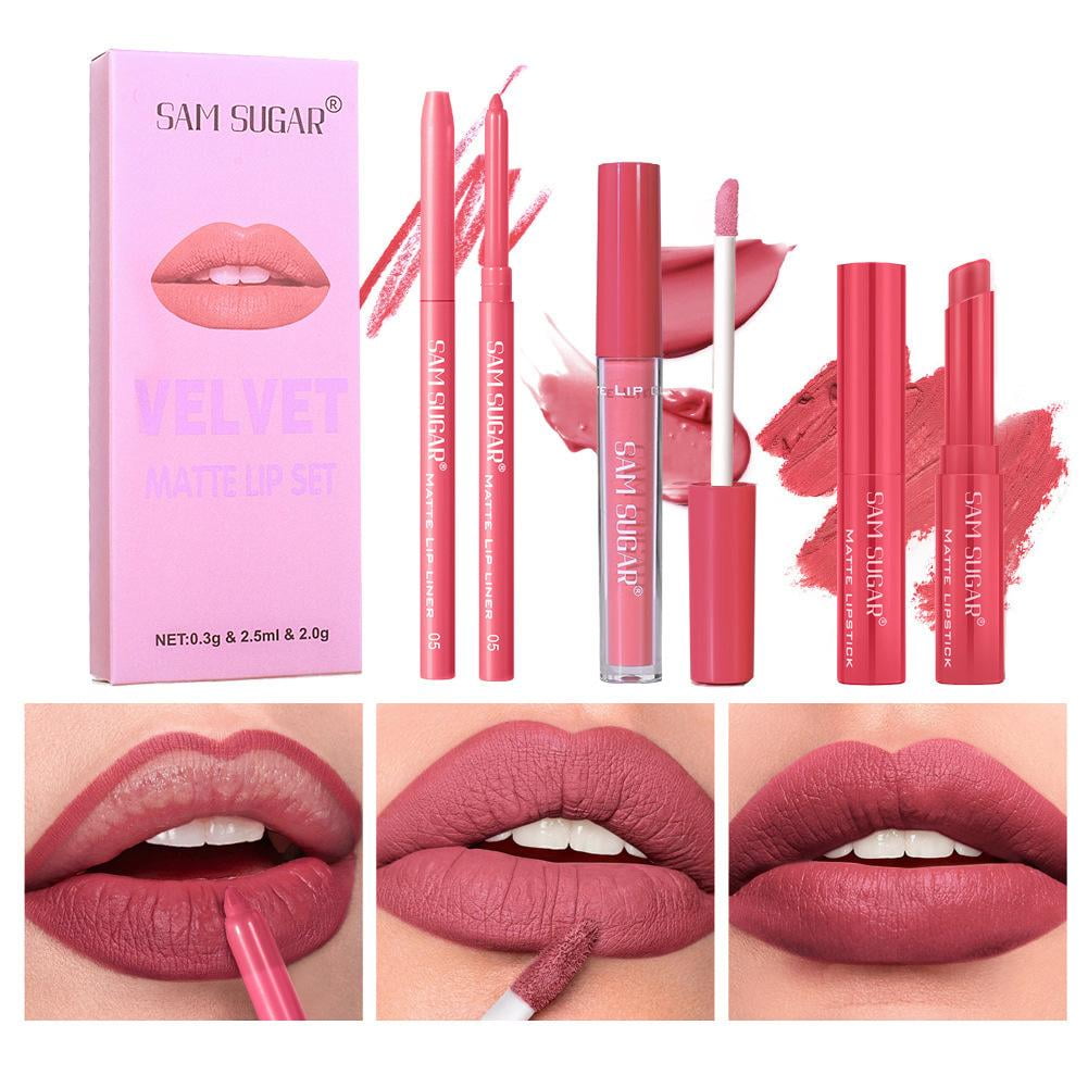 53 Pack Velvet Lipstick Lip Gloss Lip Liner Combination Set Matte Non ...