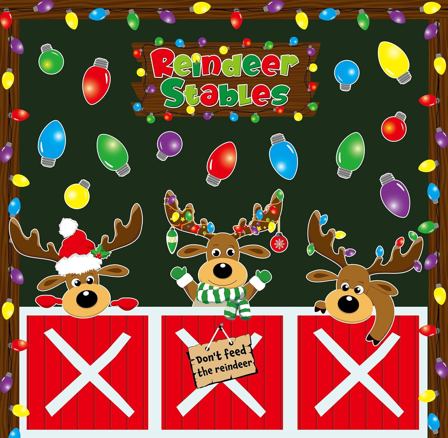 53 Pcs Christmas Bulletin Board Decorations Set Xmas Reindeer Stable ...