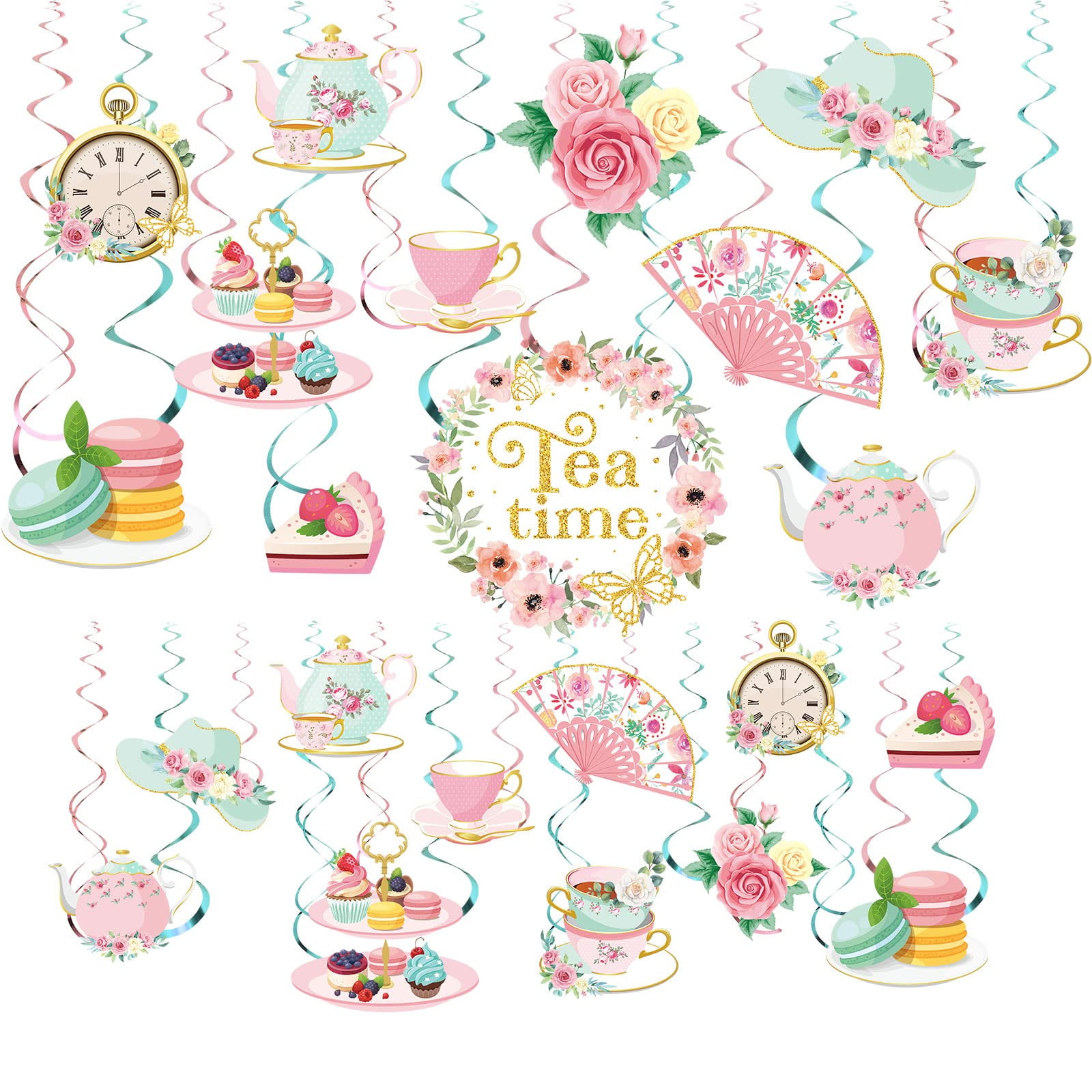 53 Pcs Tea Party Decoration Floral Tea Time Decoration Spring Vintage ...