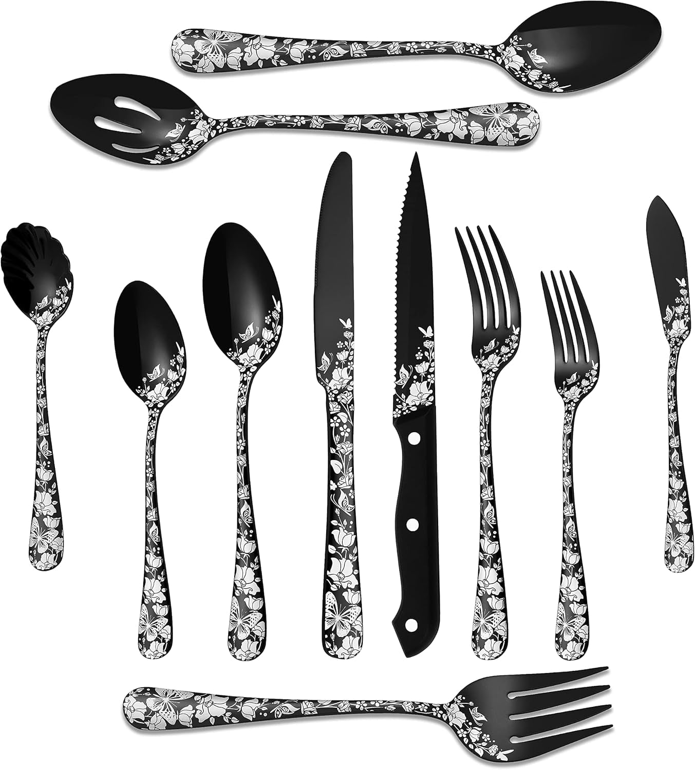 53-Piece Copper Silverware Set with Serving Utensils for 8, Stainless ...