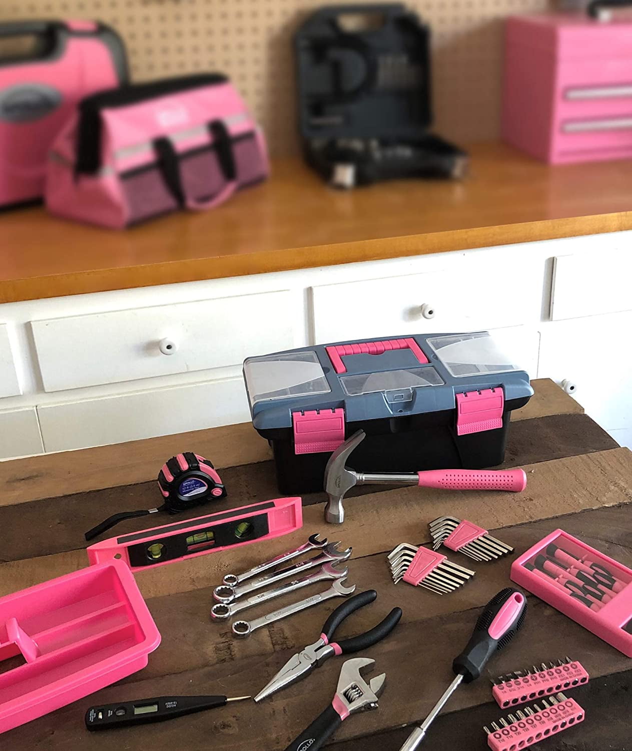 53 Piece Household Tool Set with Tool Box - Pink Ribbon for , Repairs ...