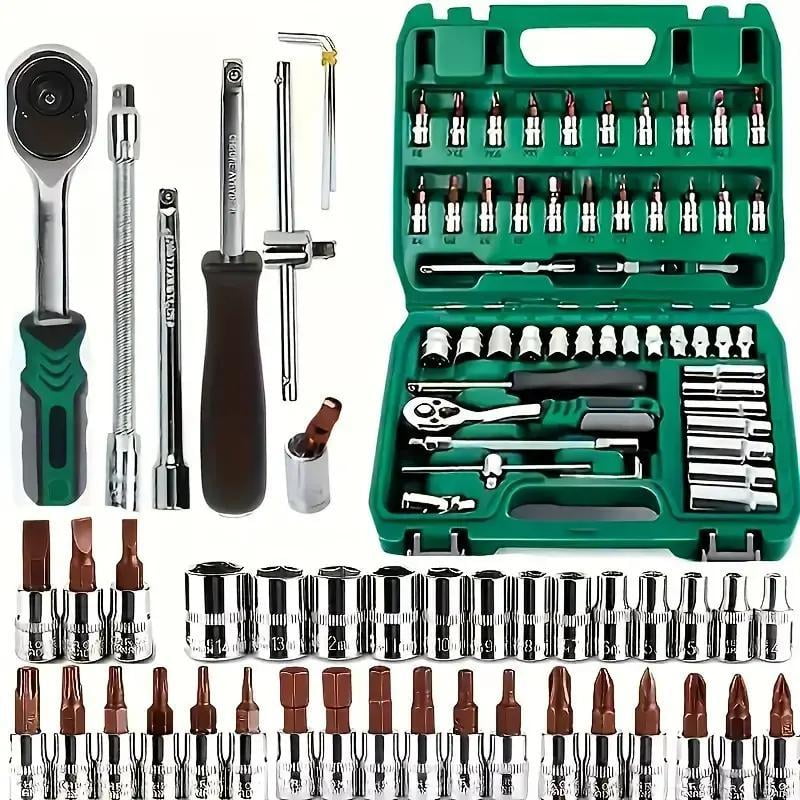 53-Piece Ratchet Socket Set, 1/2" 3/8" 1/4" Drive, Standard/Deep ...