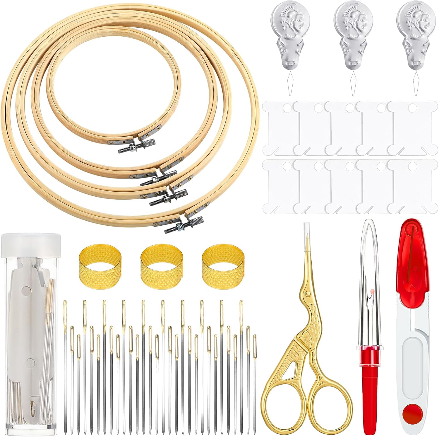 53 Pieces Cross Stitch Tool Embroidery Starter Kit Includes Bamboo ...