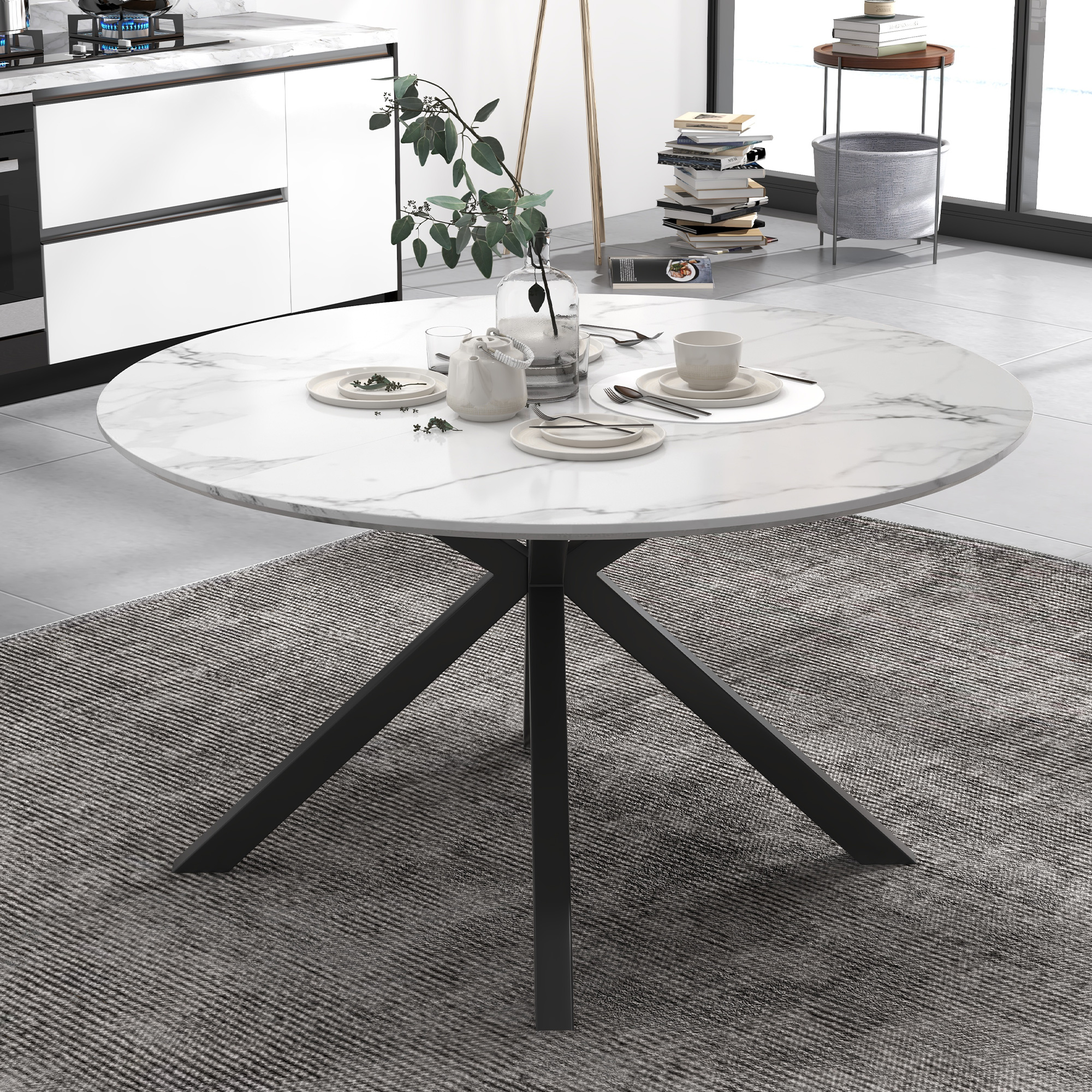 Yumiko Solid Wood Round Dining Table Kitchen Modern, White Color ...