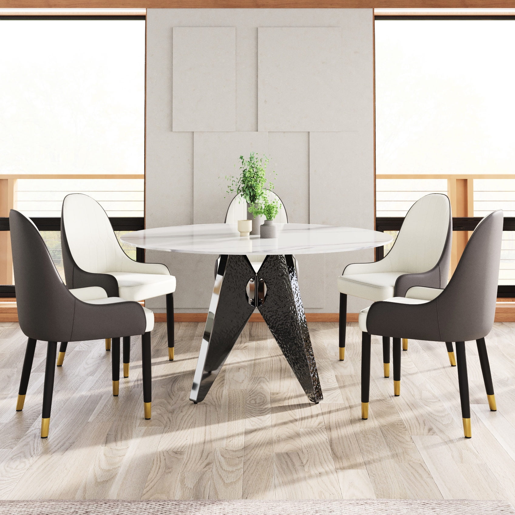 53" Round Dining Table | Silver Stainless Steel Base, Anti-stain, Made ...