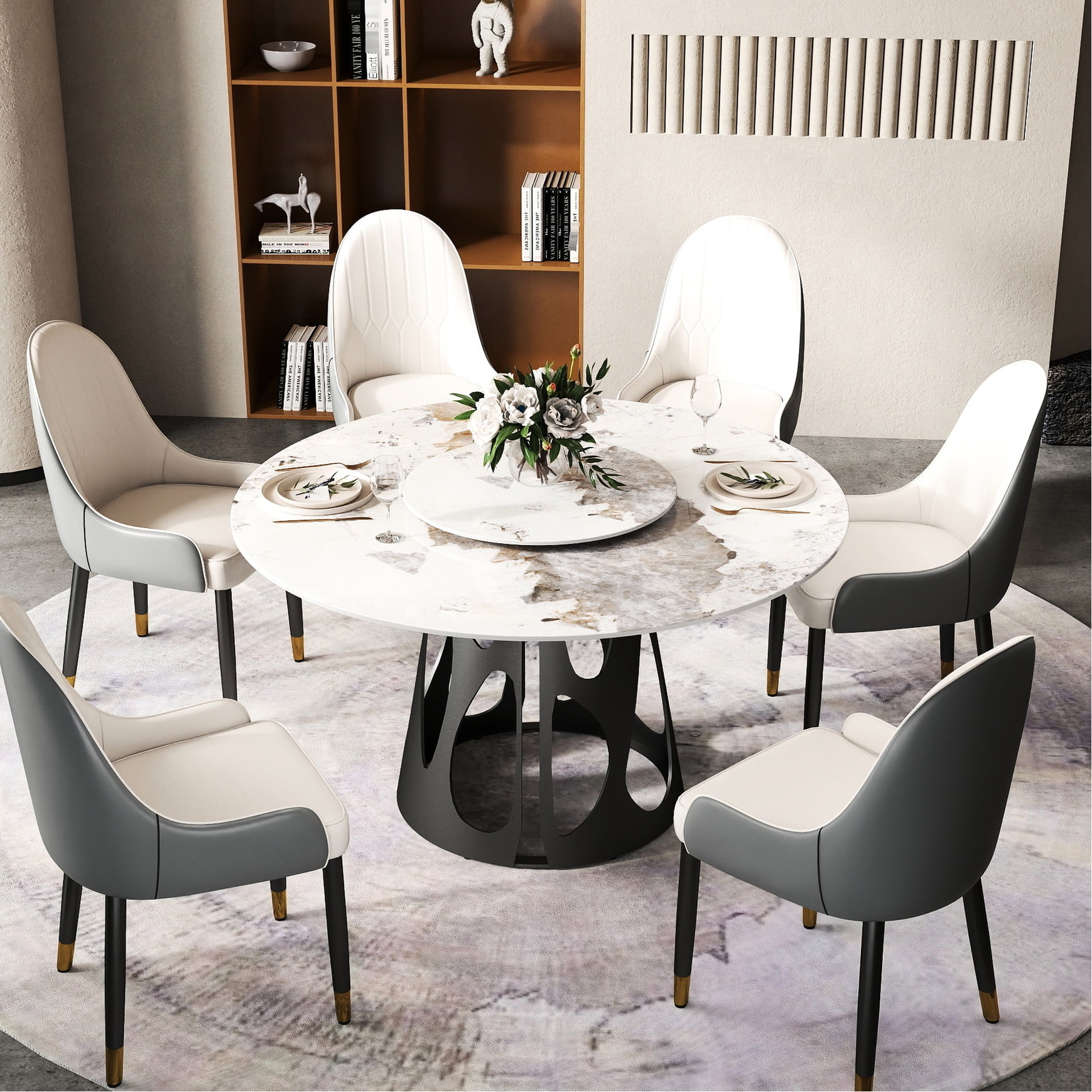 53" Round Sintered Stone Dining Table with Anti - crack Surface and ...