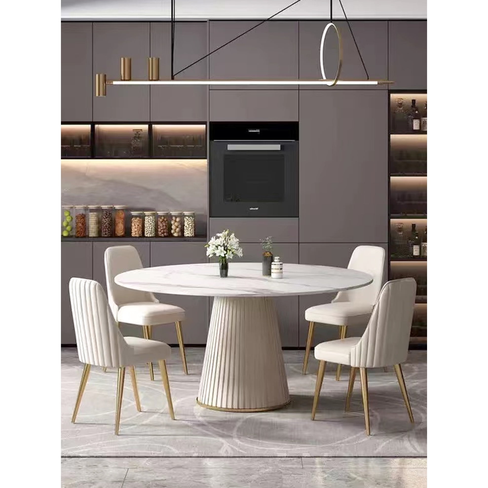 53" Round Sintered Stone Table With Stainless Steel Base And 4 ...