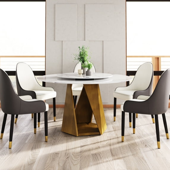 53" Round Sintered Stone Table | Suitable for Family Dining, Rotating ...