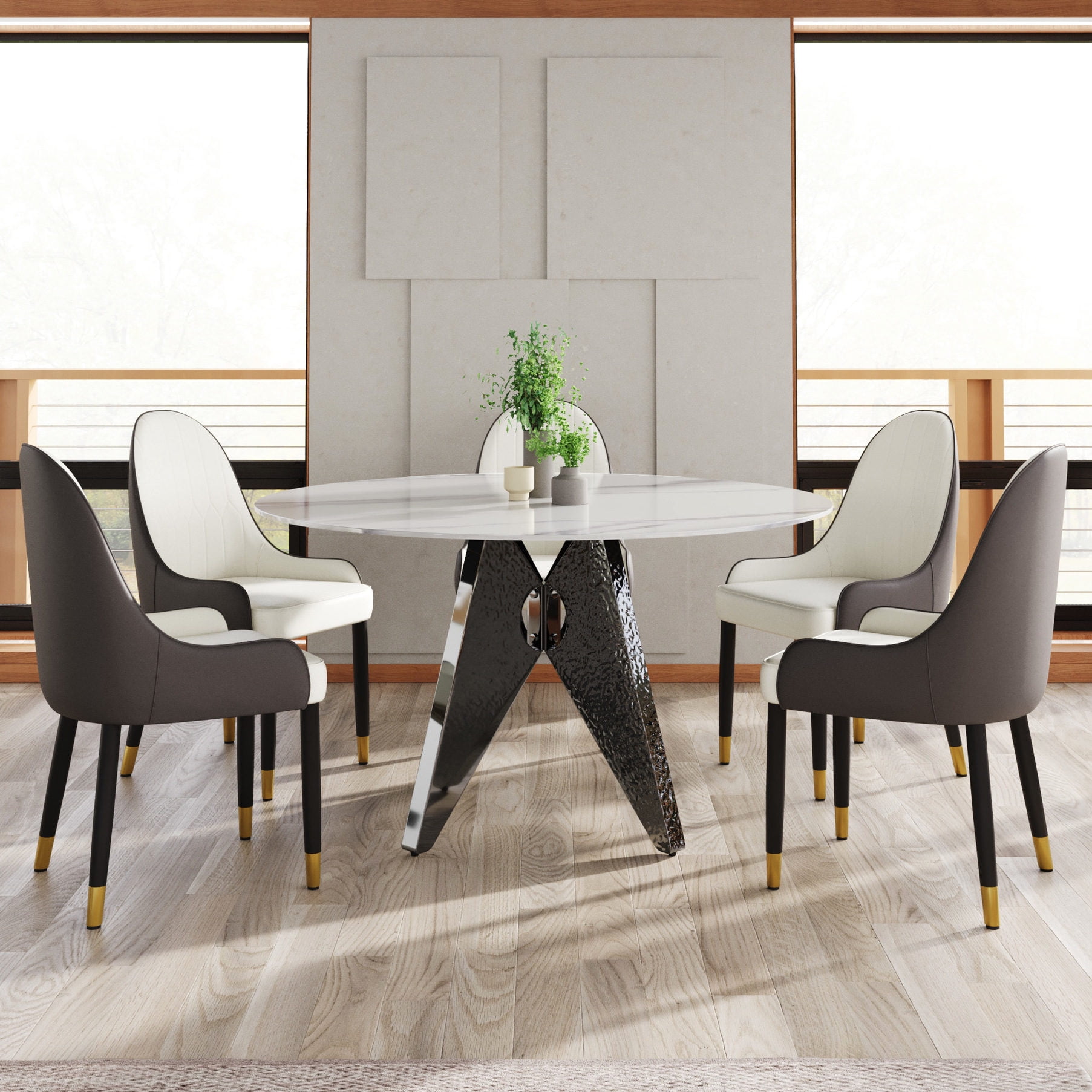 53" Round Table, Sintered Stone Top, Stable Stainless Steel Design ...
