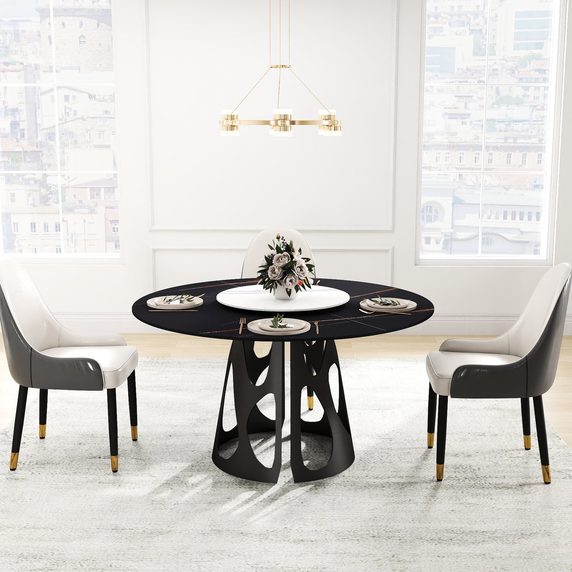 53" Round Table for Dining Room | 23.62" Rotatable Disk Design ...