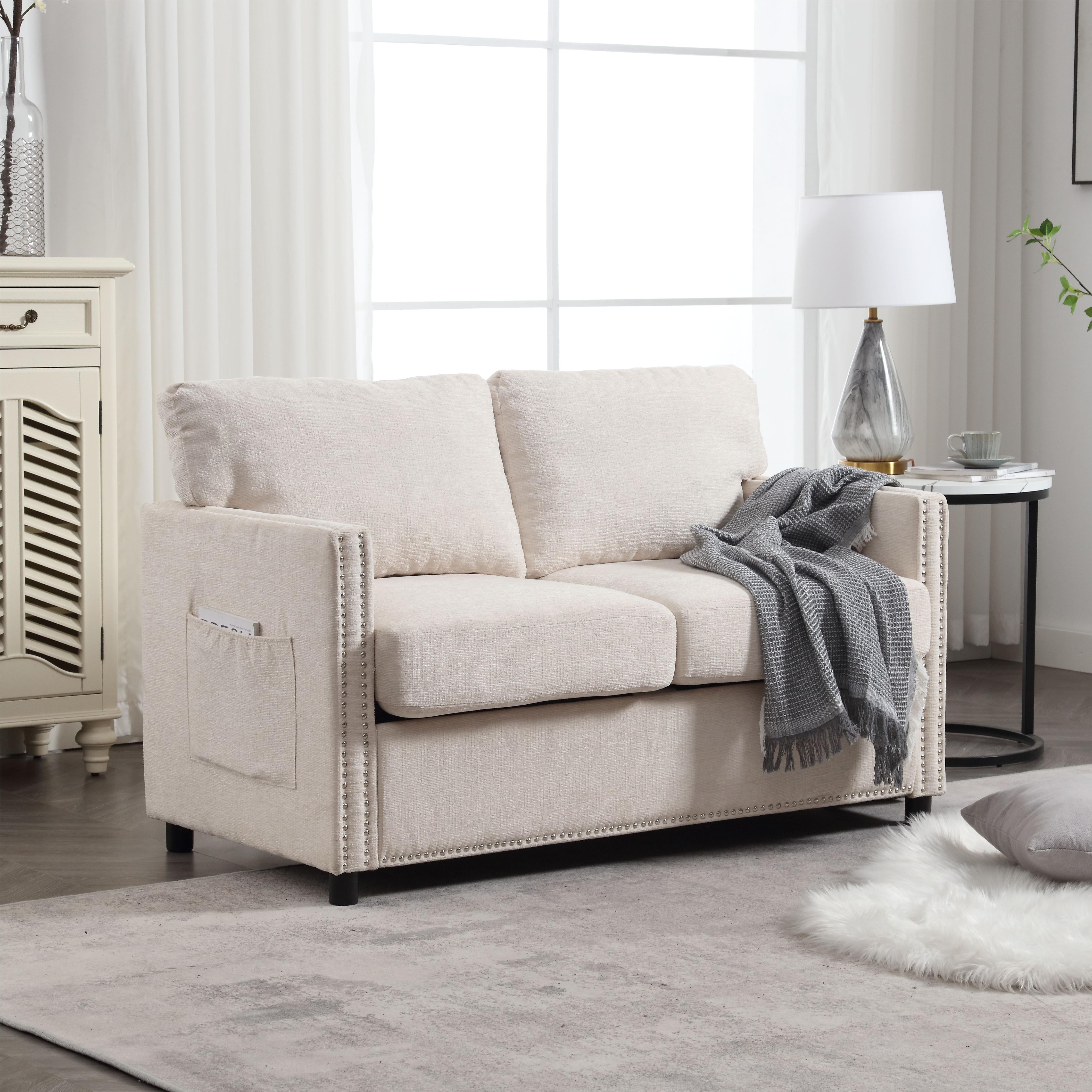 53" Small Modern Loveseat Couch Sofa, Chenille Fabric Upholstered 2 ...