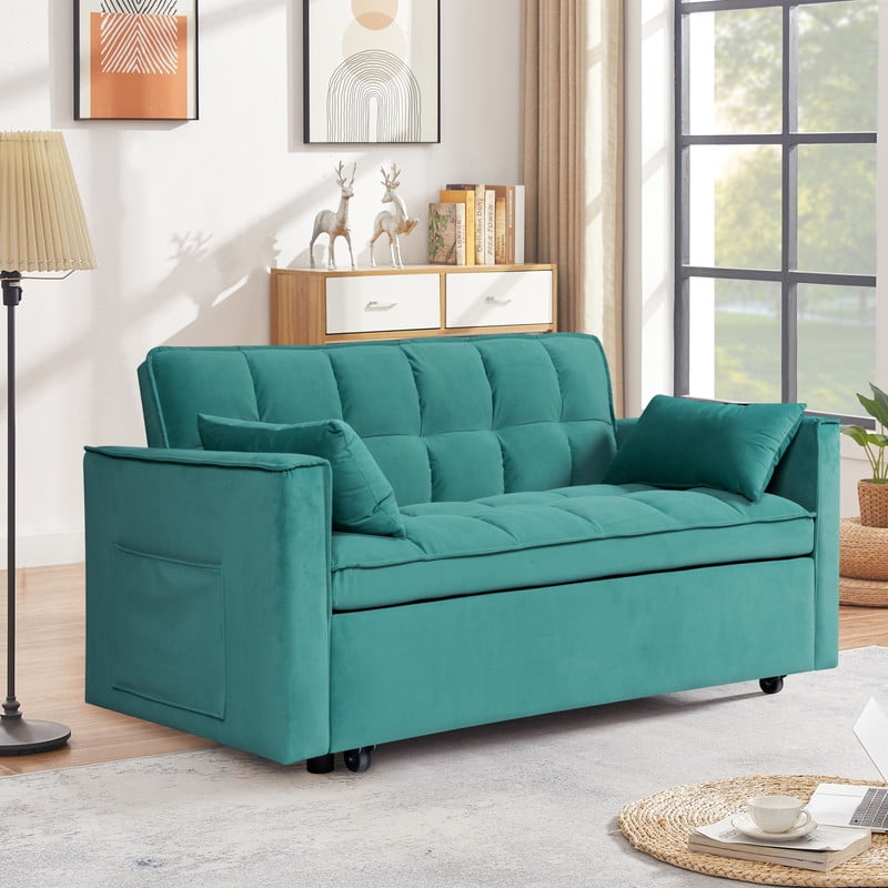 53" Velvet Convertible Sleeper Sofa - 3-in-1 Futon Loveseat 2-Seater ...