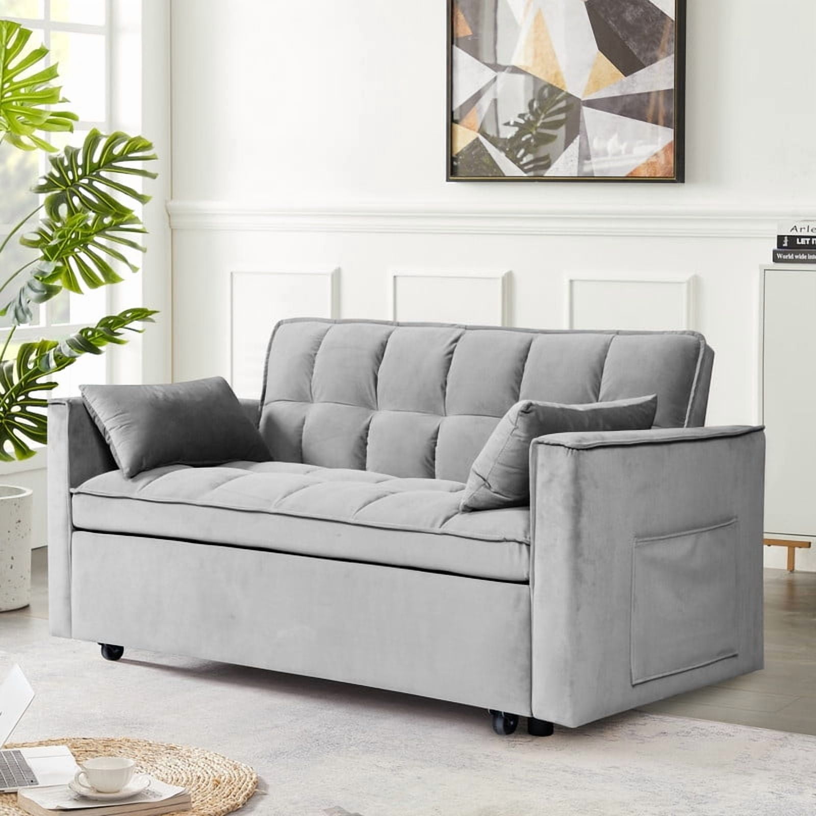 53" Velvet Convertible Sleeper Sofa - 3-in-1 Futon Loveseat 2-Seater ...