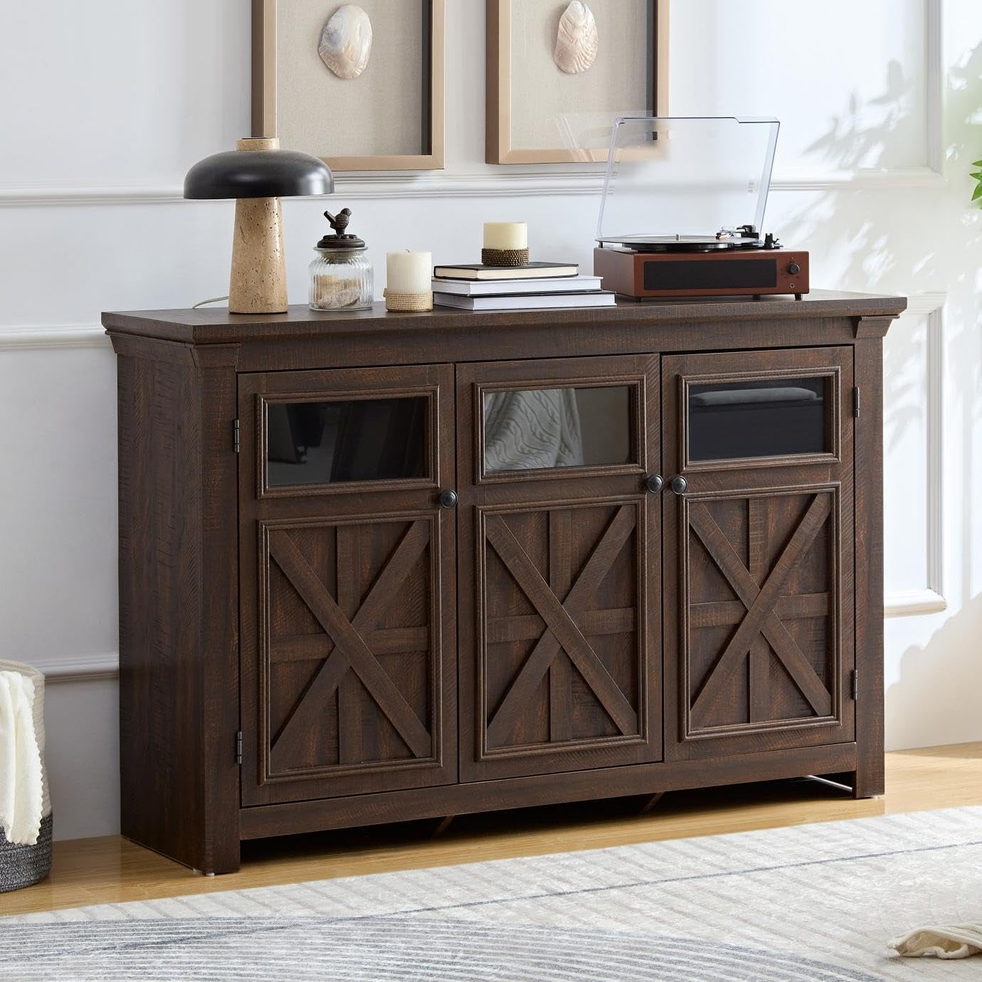 53" W Wooden Sideboard Buffet Cabinet with Storage, Farmhouse Kitchen ...