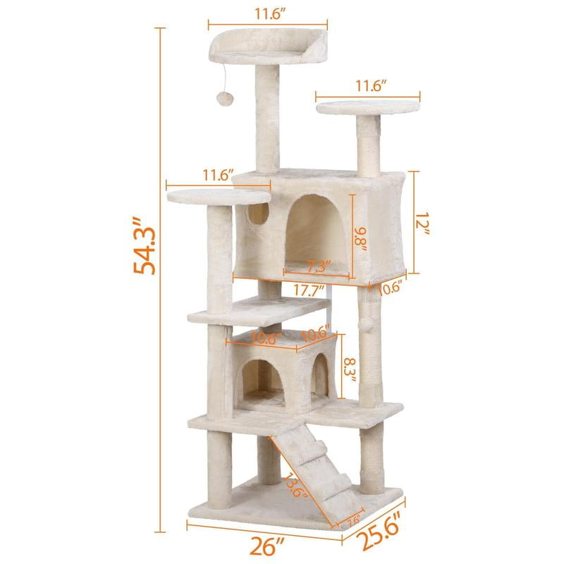 53-in Cat Tree & Condo Scratching Post Tower Indoor Cat Tower Cat Play ...
