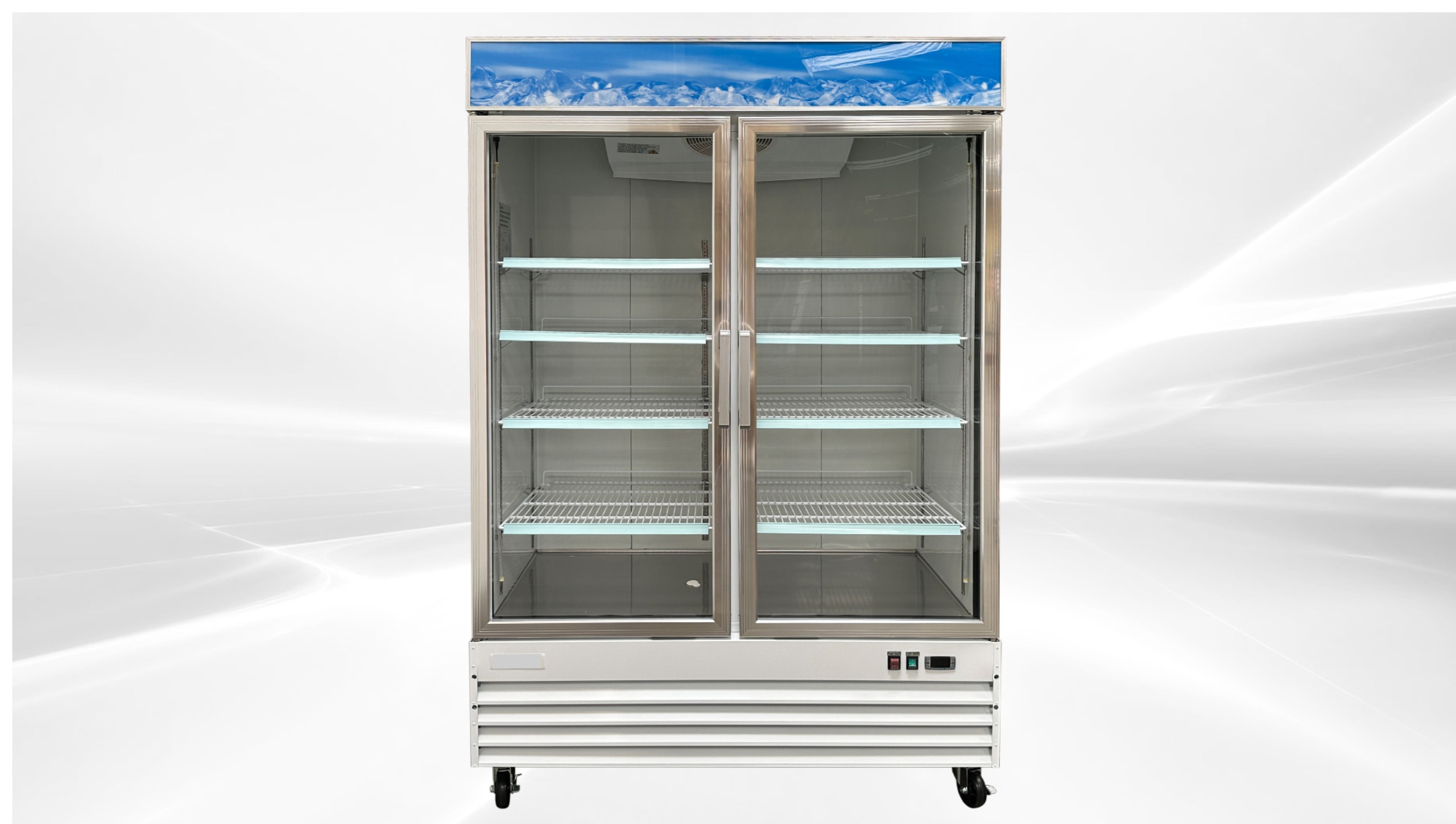 53 in. Two Swing Self-Closing Glass Door Commercial Upright Reach-In Freezer in Stainless Steel ...