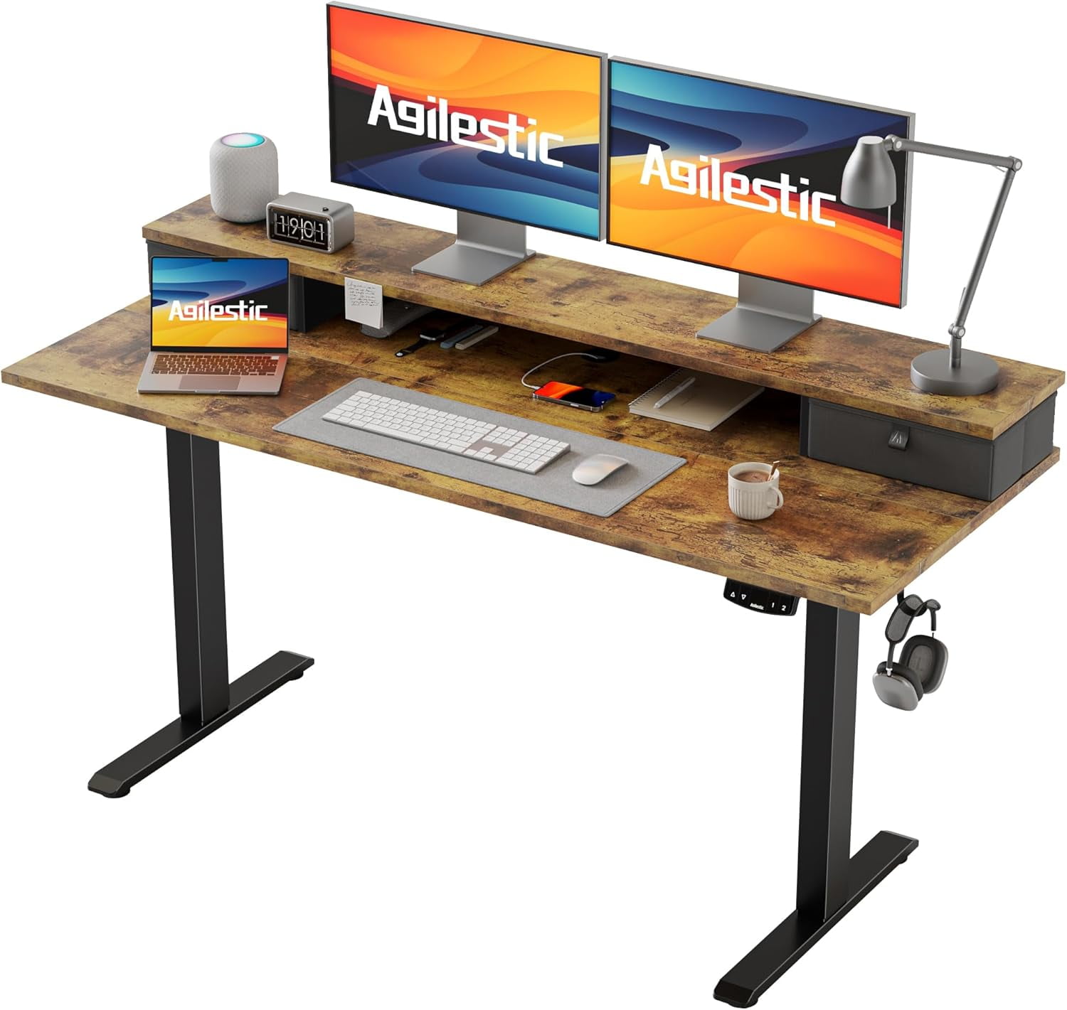 53 x 24 Inches Height Adjustable Electric Standing Desk with 2 Drawers ...