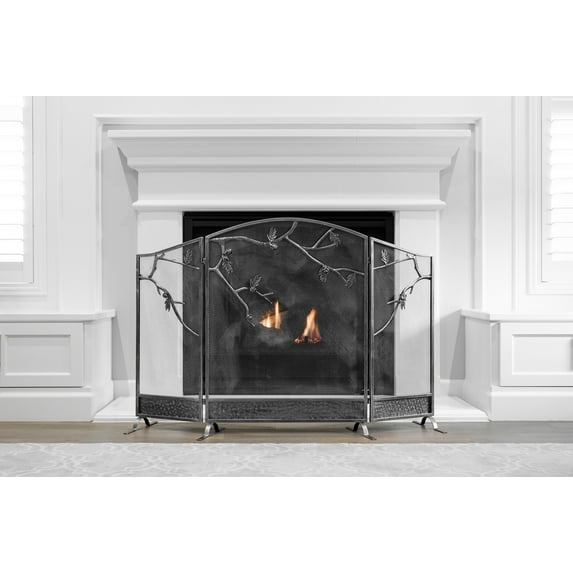53" x 36" Fireplace Screen 3 Panel Spark Guard w/ Tree Branches, Black ...