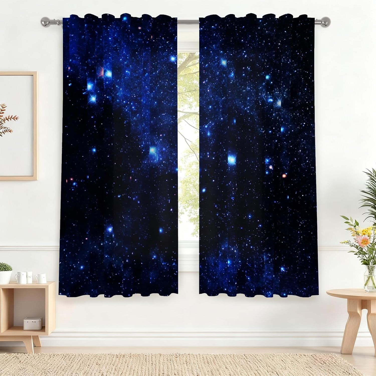 53 x 63 Inch Universe Starry Sky Kitchen Curtains Night Blue Galaxy ...