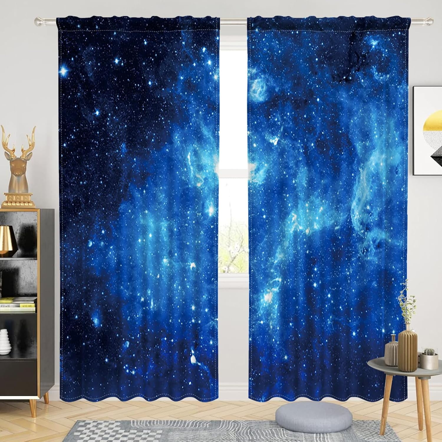 53 x 84 Inch Galaxy Outer Space Tier Curtains Small Window Treatment ...
