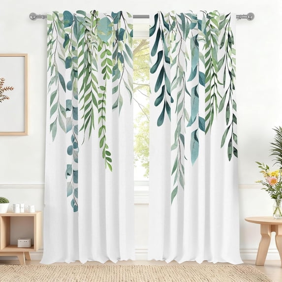 53 x 84 Inch Green Leaves Bathroom Window Curtains with Rod Pocket ...