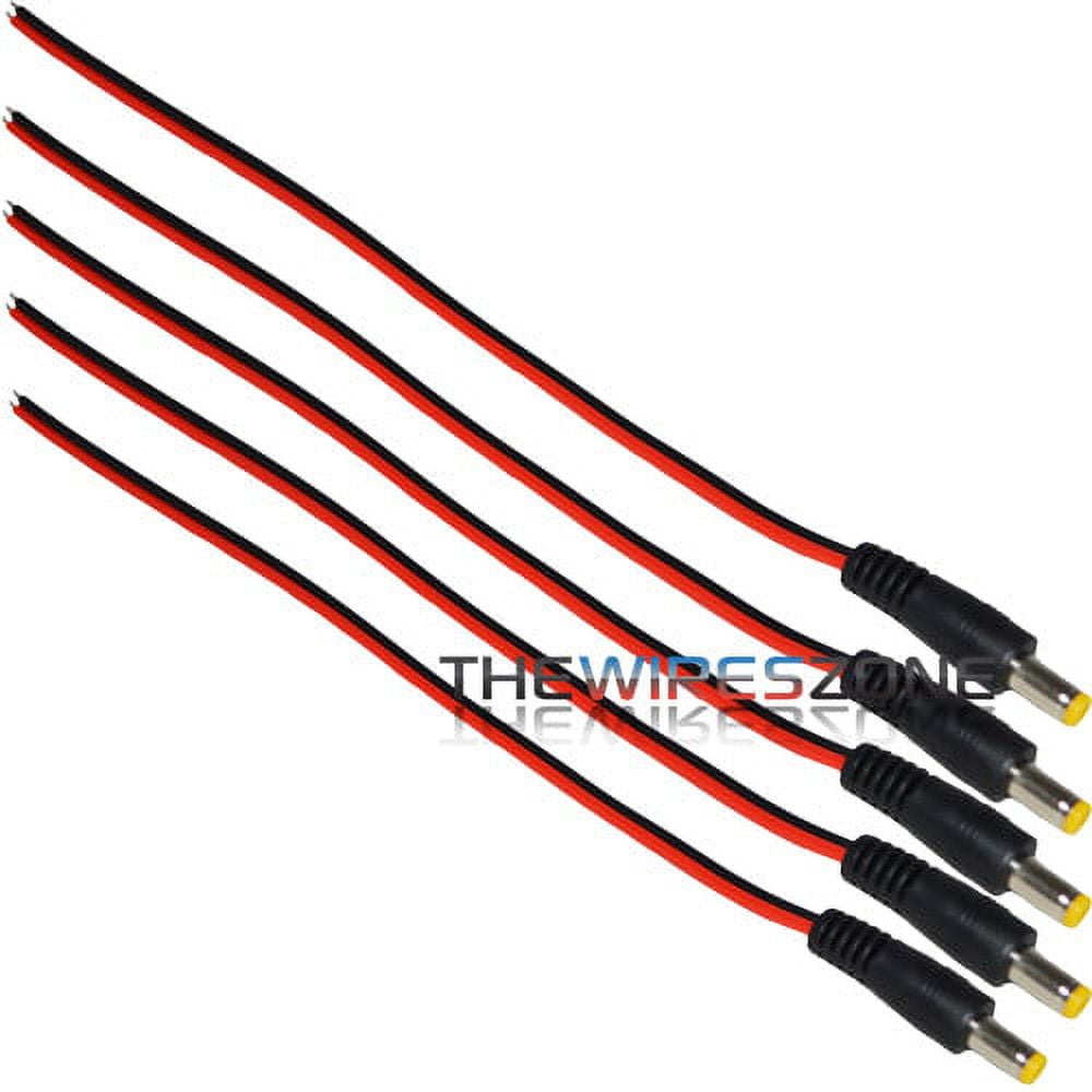 530113 12 Volt 8.5" inch DC Male Plug Power Pigtail for CCTV Cameras (5 ...