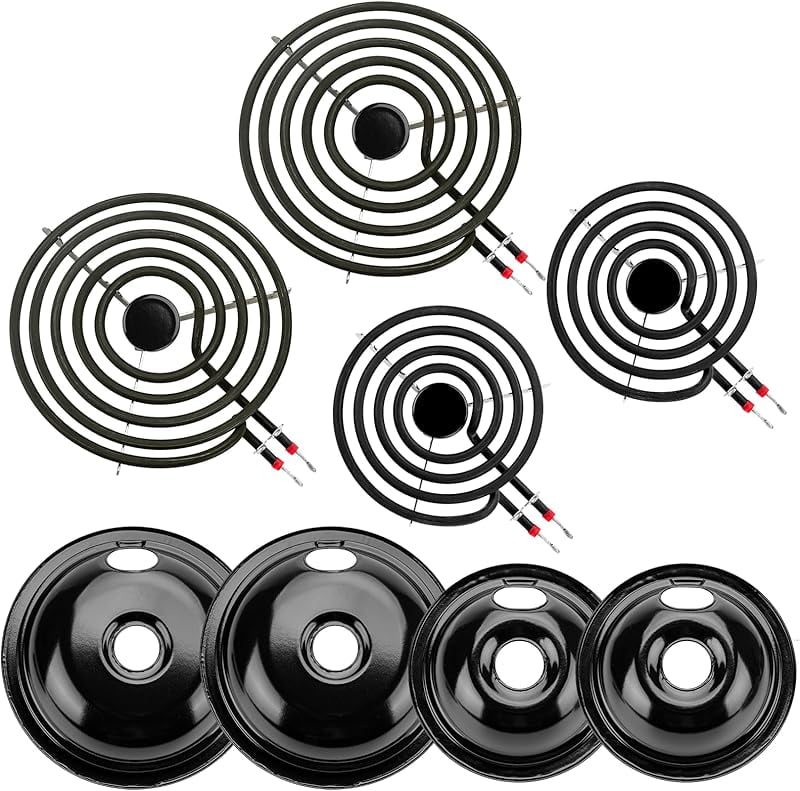 5304430149 5304430150 Black Porcelain Drip Pan Set & MP22YA Electric Range Burner Element Unit ...