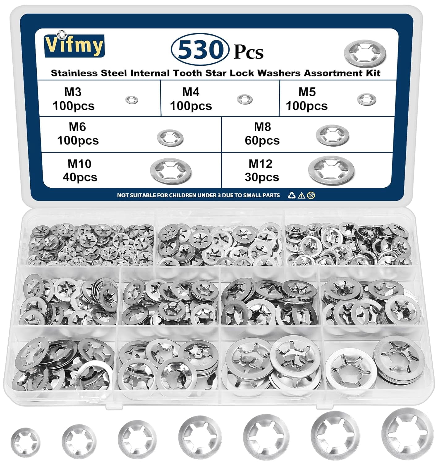 530PCS Internal Tooth Star Lock Washer, 304 Stainless Steel Push Nuts ...