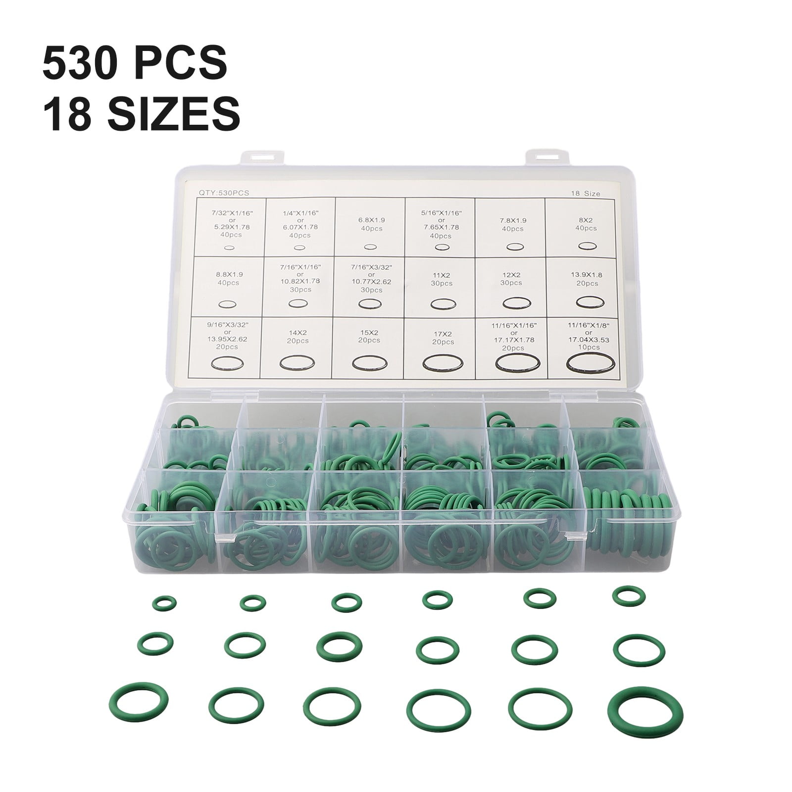 530Pcs Rubber O-Ring Gasket 18 Sizes Sealing Ring Kit For Car A/C ...
