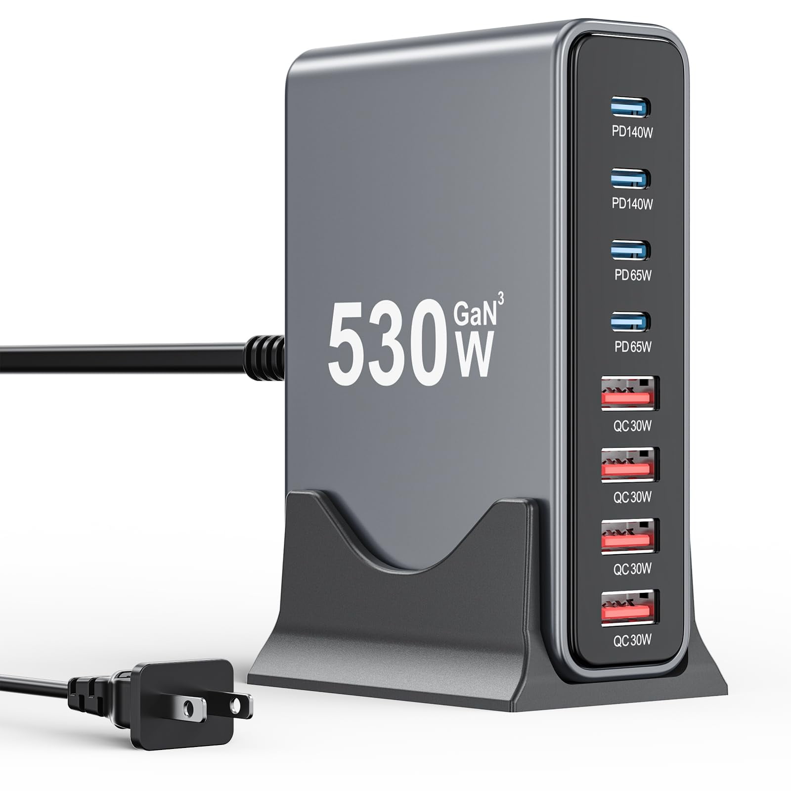 530W USB C Charger Block,8-Port USB C Charging Station GaN IV Travel ...