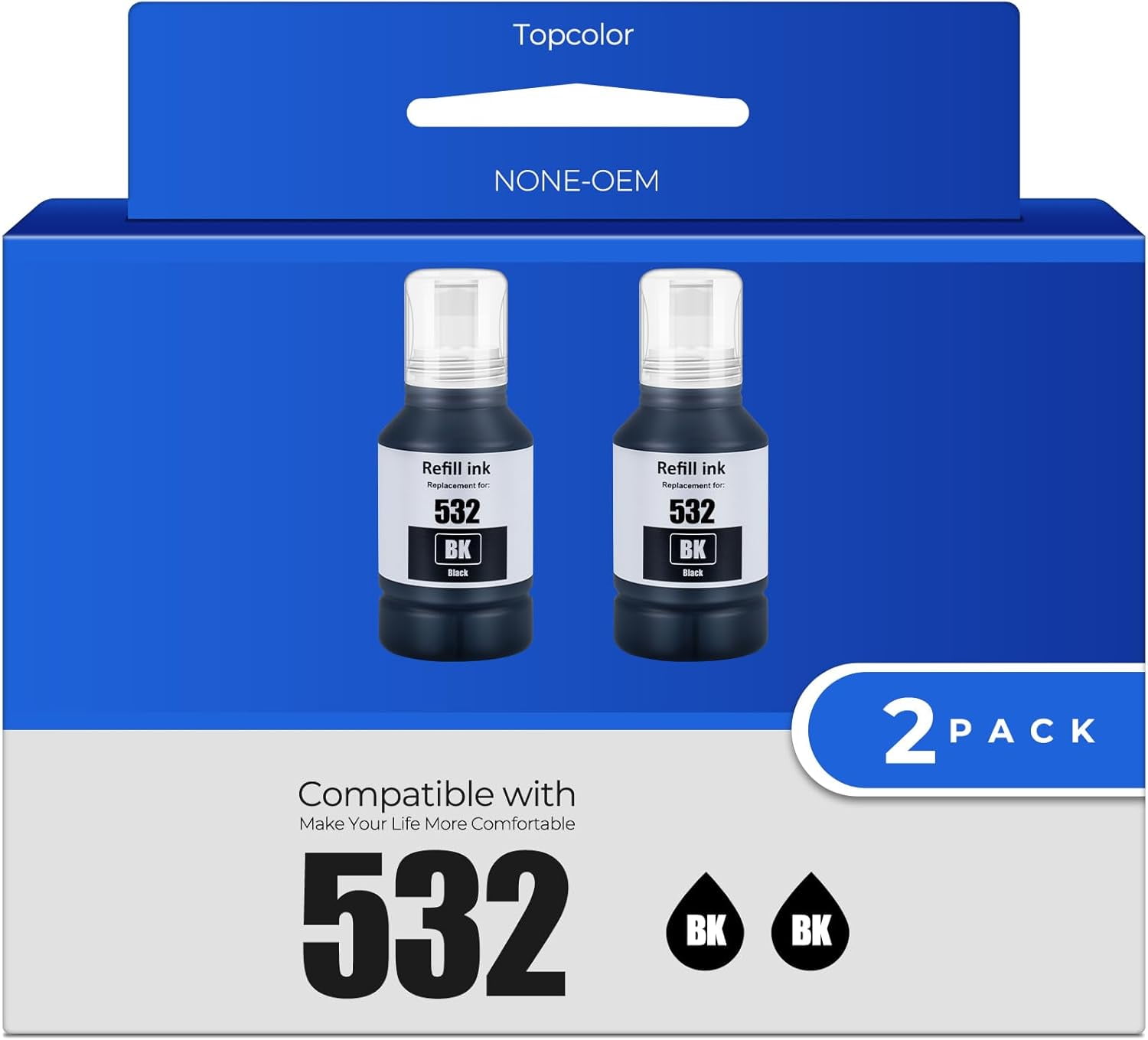 532 Black Ink Bottle ET-M1170 ET-M2170 ET-M3170 Replacement for Epson 532 Black Ink Refill ...