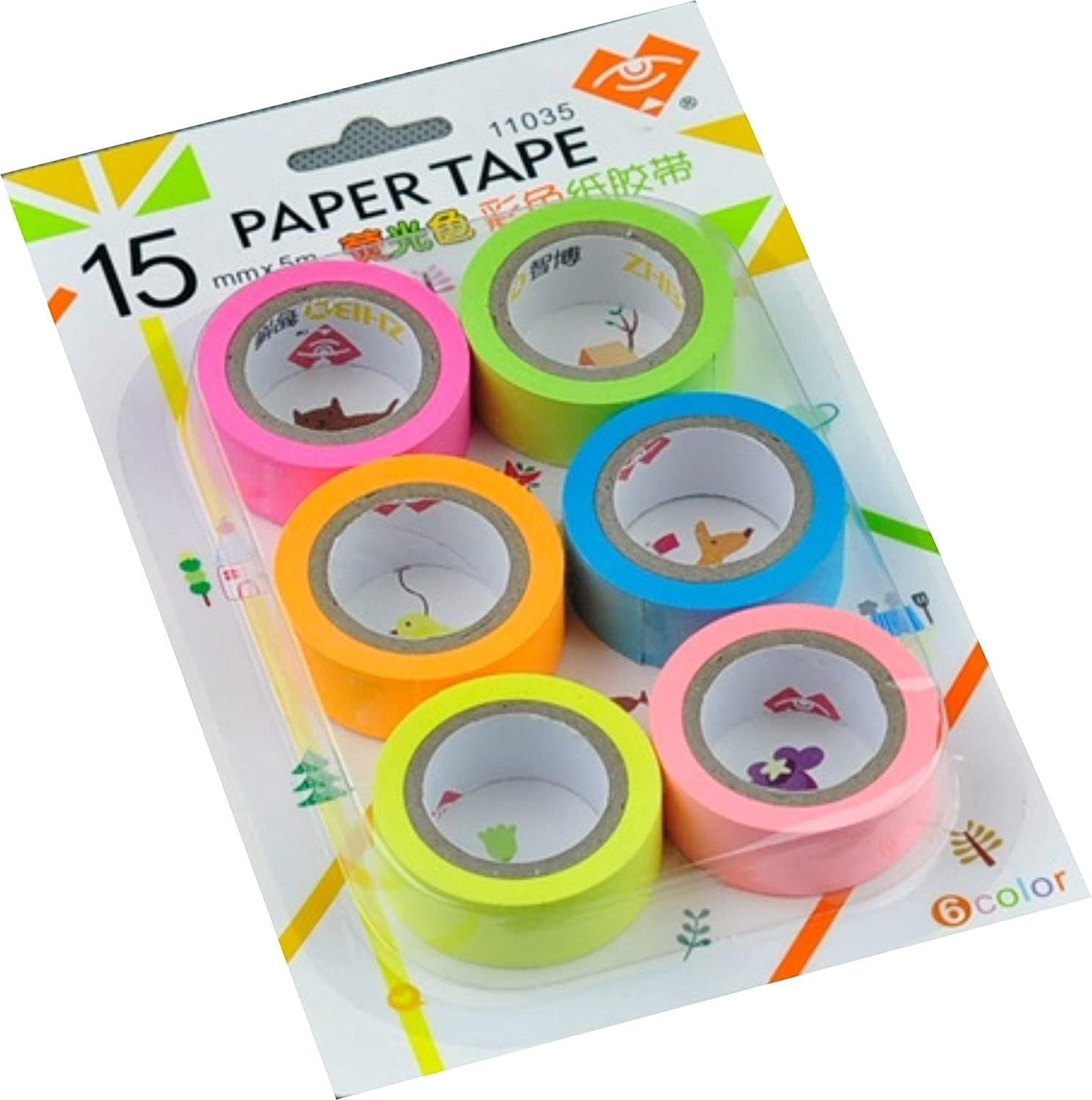 53ARTS Set of 6 Attractive Neon Color Adhesive Paper Tapes for ...